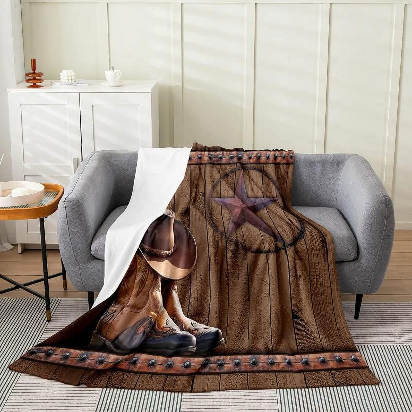 Rustic Western Country Flannel Fleece Throw Blanket,All Season Star ...