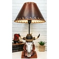 Rustic Western Cow Skull With Cowboy Hat And Red Scarf Table Lamp With ...