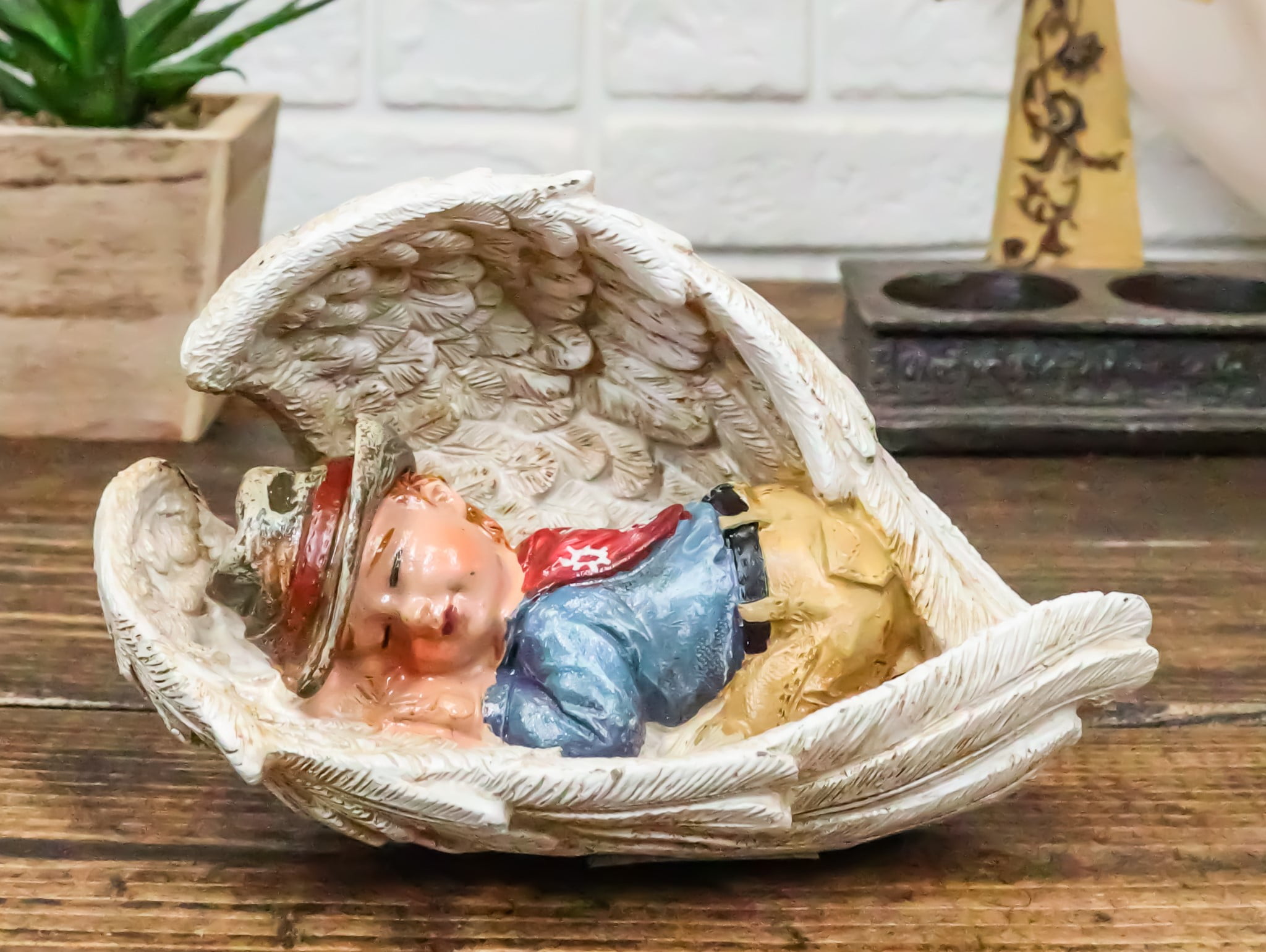 Rustic Western Cowboy Angel Baby Peacefully Sleeping In Giant Wings ...