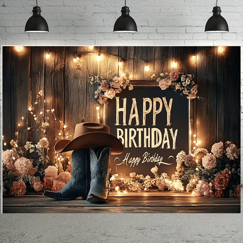 Rustic Western Cowboy Birthday Backdrop Rustic Wood Board Baby Shower ...
