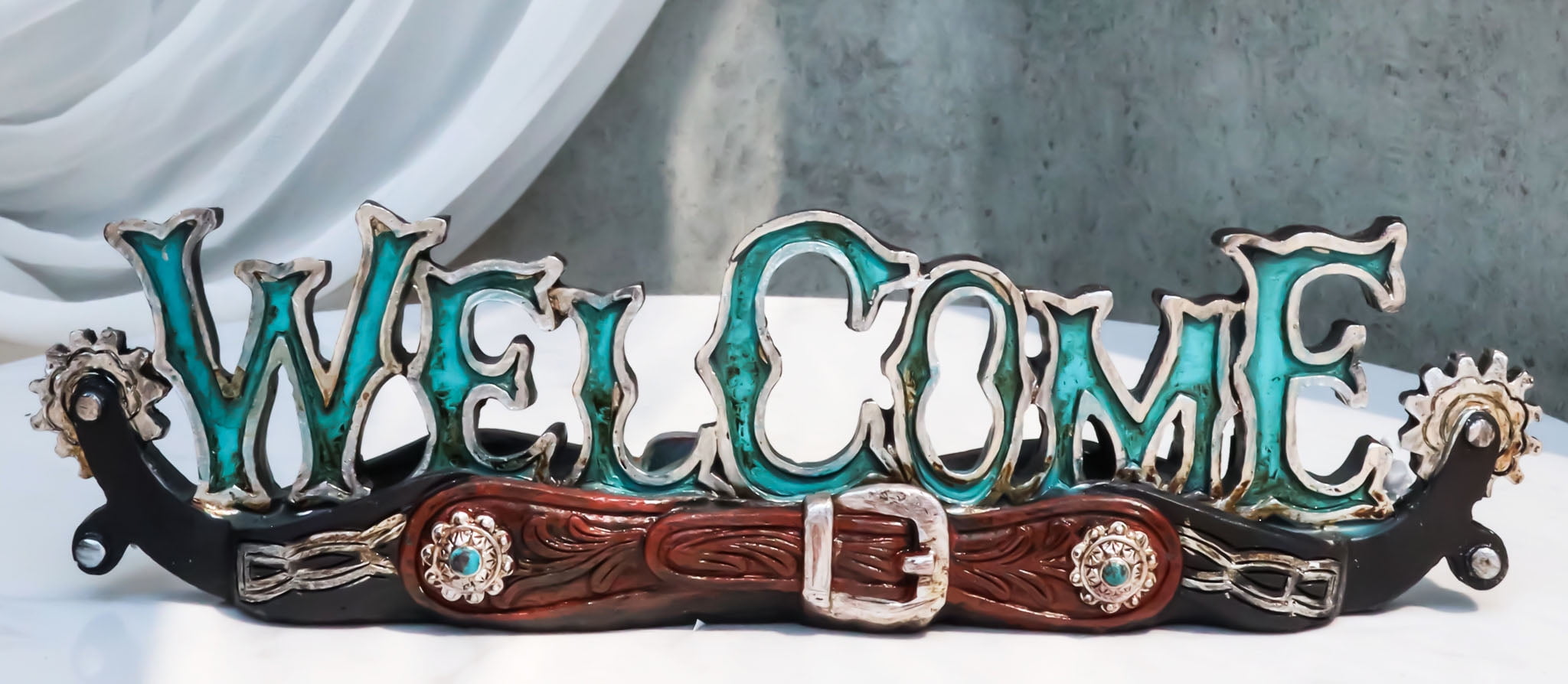 Rustic Western Cowboy Boot Spurs Buckle Turquoise Welcome Sign Desktop ...