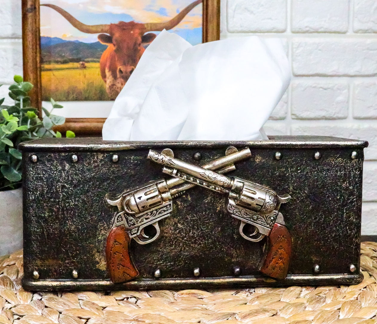 Rustic Western Cowboy Crossed Pistol Revolver Guns Tissue Box Cover ...