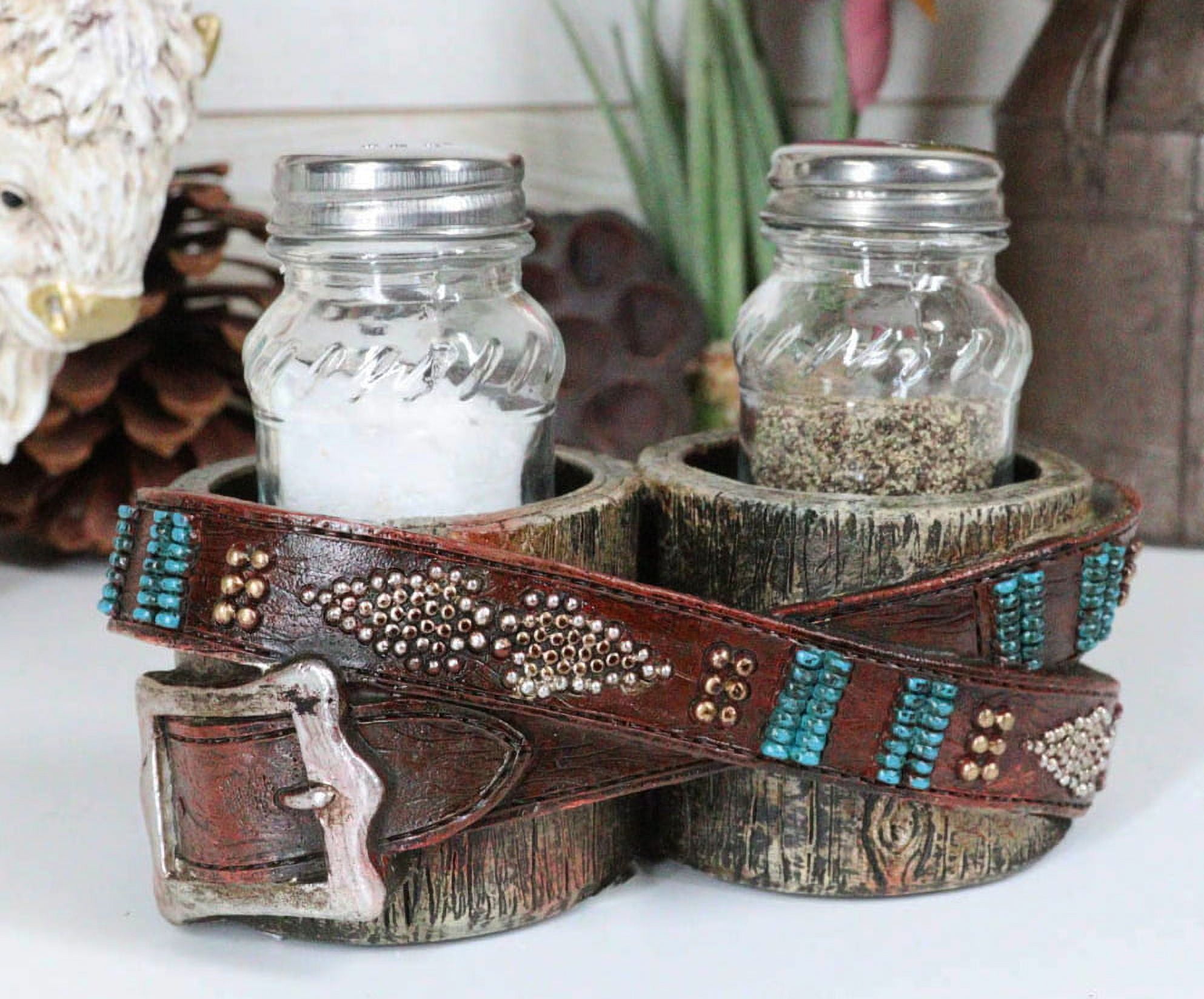 Rustic Western Cowboy Faux Leather Belt On Wood Salt Pepper Shakers ...