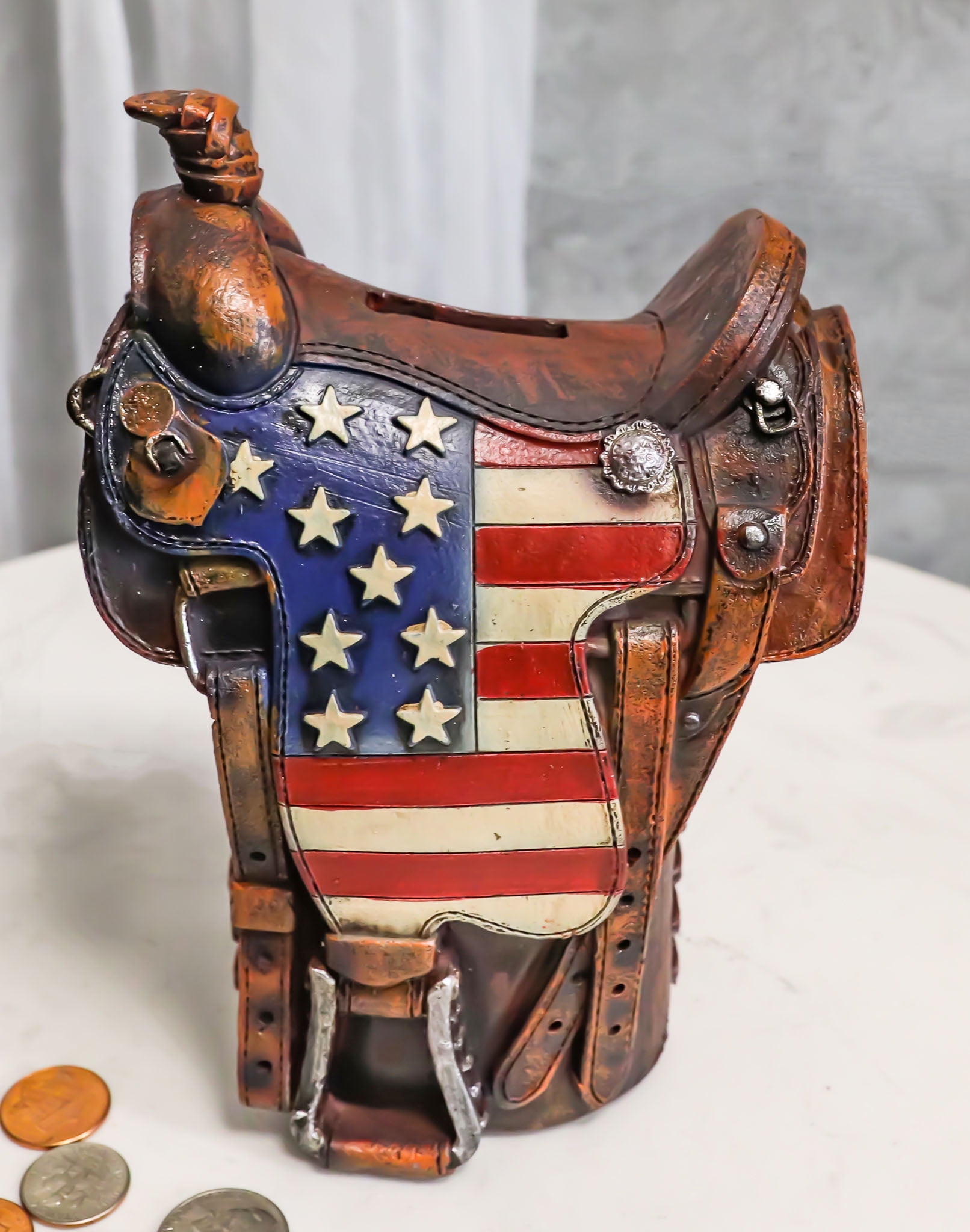 Rustic Western Cowboy Horse American Flag Saddle Money Coin Savings ...