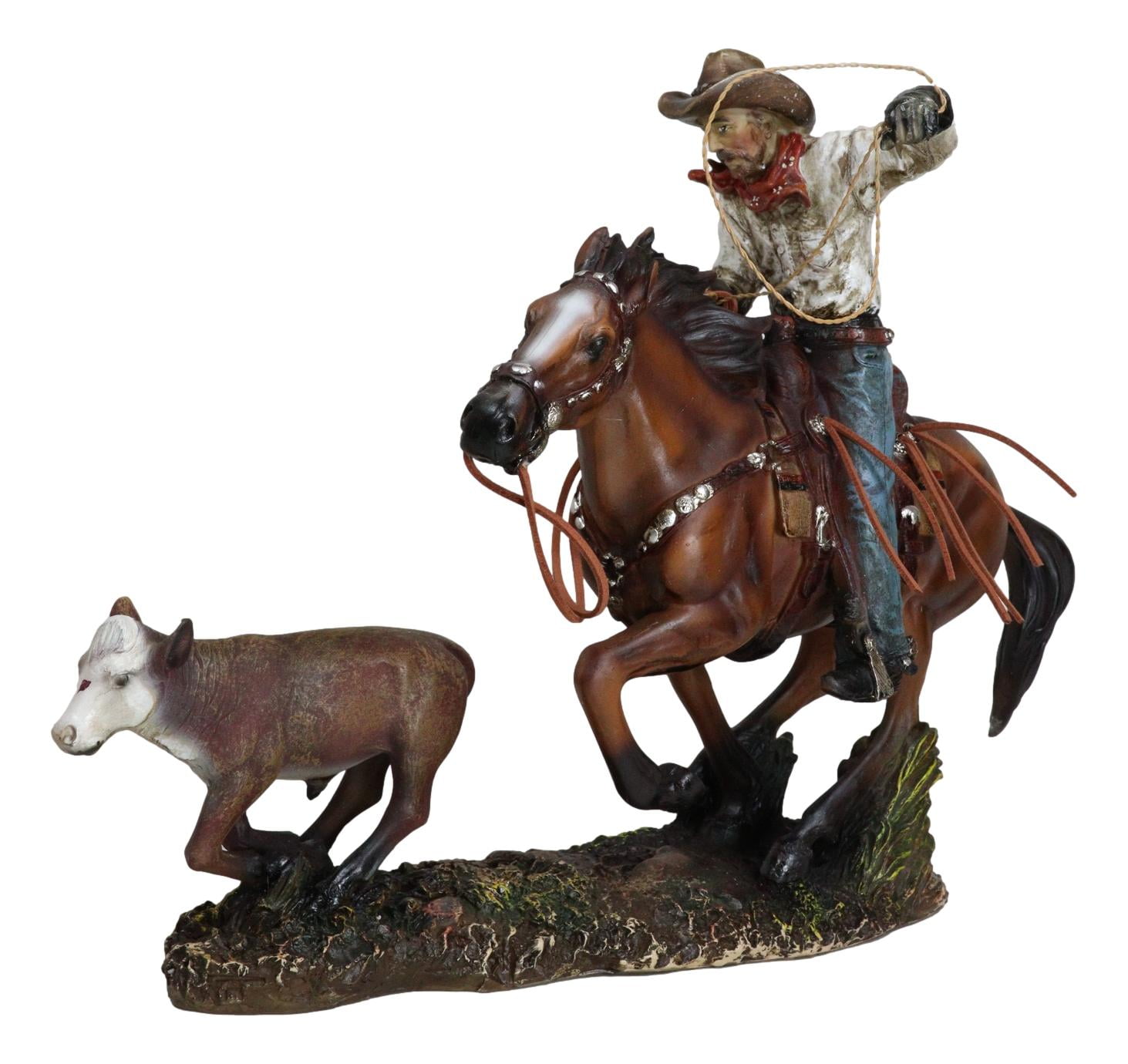 Rustic Western Cowboy Riding On Horse Rodeo Tie Down Roping A Calf ...