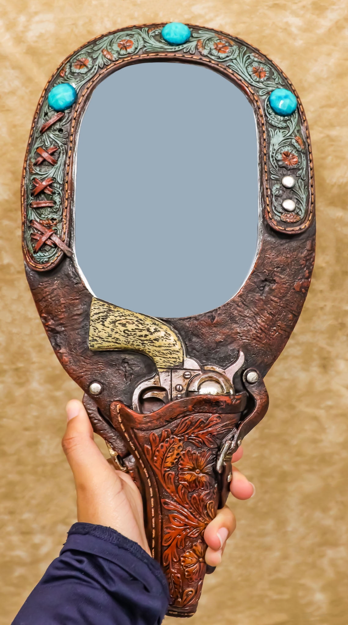Rustic Western Cowboy Turquoise Tooled Floral Pistol Gun In Holster ...