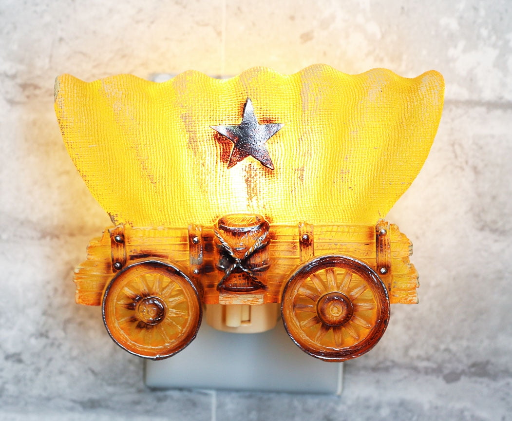 Ebros Gift Rustic Western Cowboy Vintage Wagon LED Night Light, Plug-In ...
