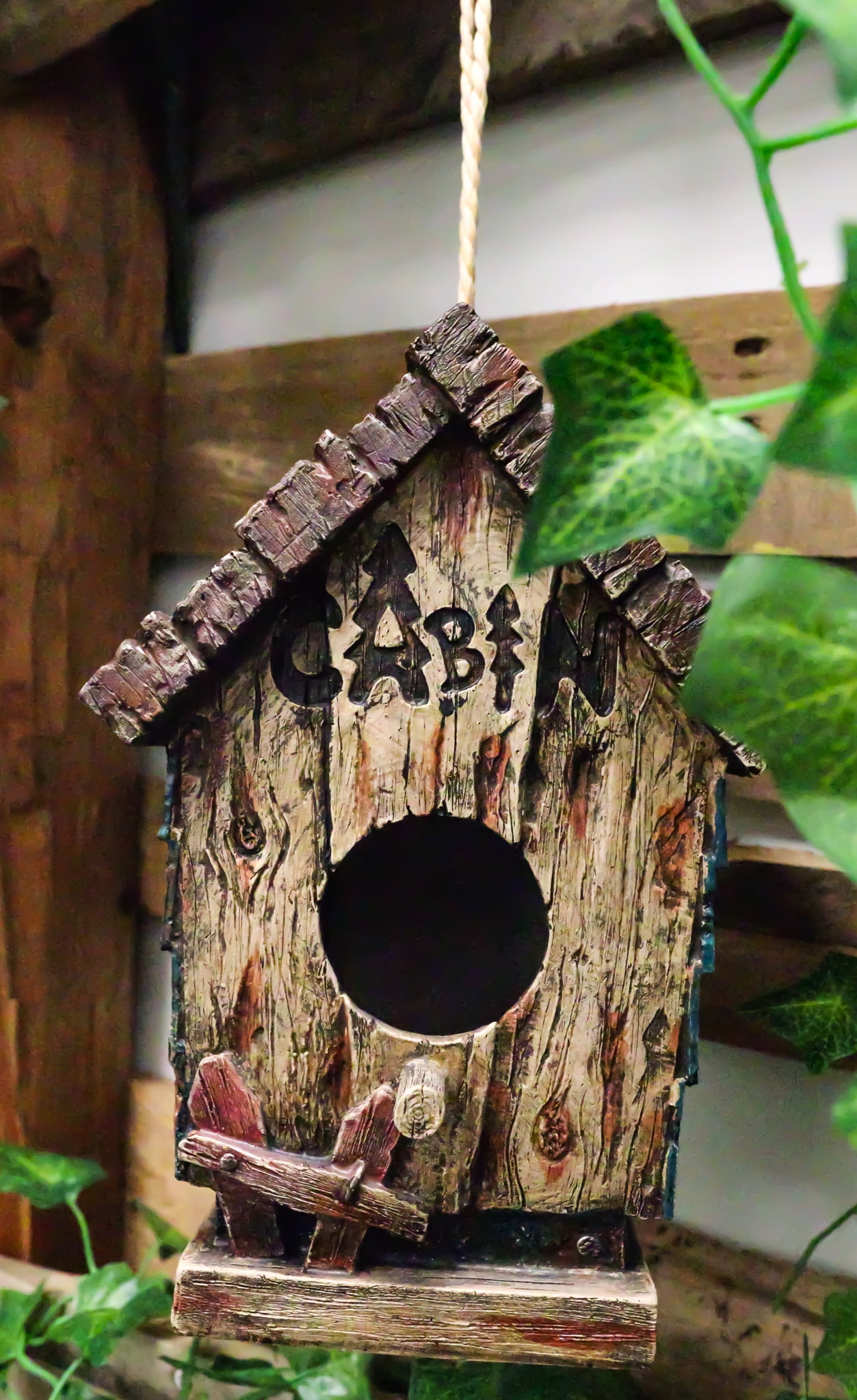Rustic Western Cozy Faux Wooden Cabin Birdhouse Bird Feeder House ...