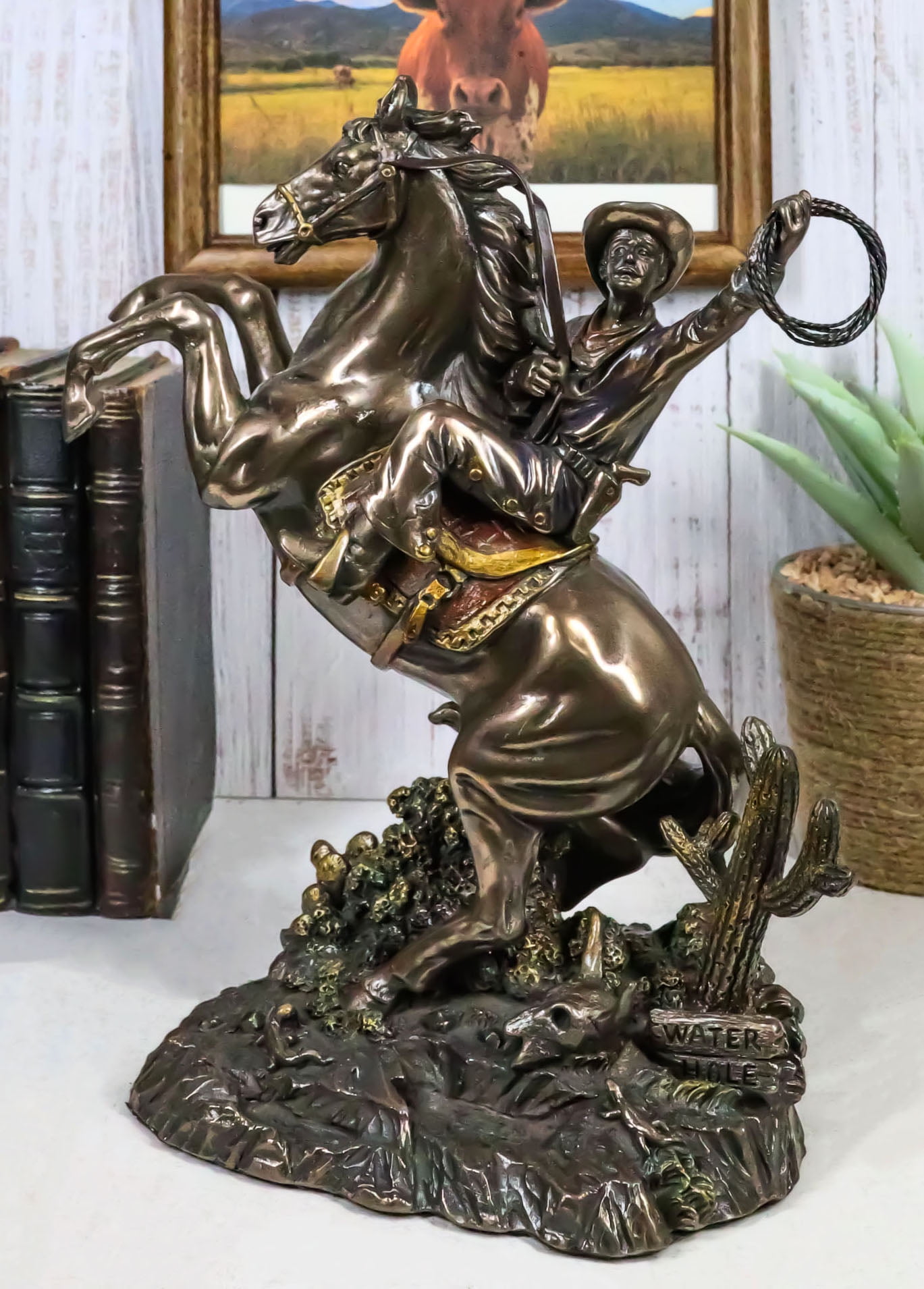 Rustic Western Desert Rodeo Cowboy On Rearing Horse With Lasso Ropes ...