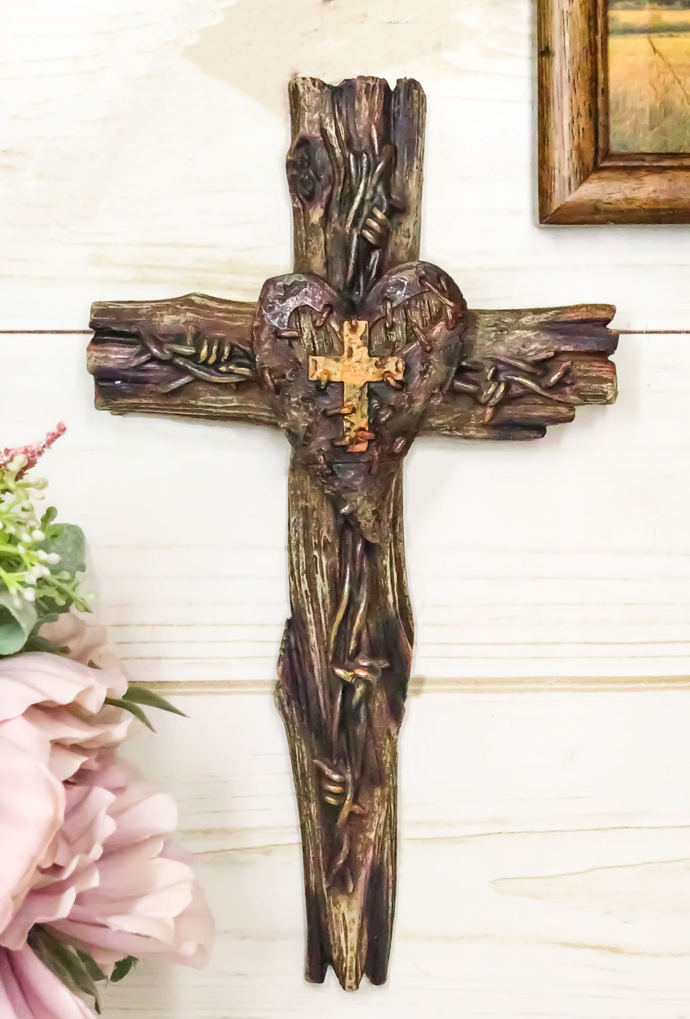 Rustic Western Distressed Faux Wooden Barbed Wires Heart Plaque Wall ...