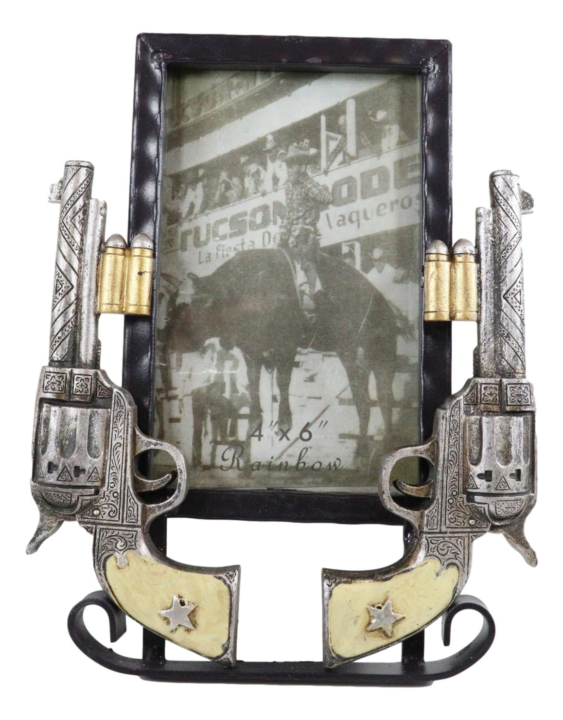 Rustic Western Double Pistol Revolver Guns 4"X6" Desktop Or Wall ...