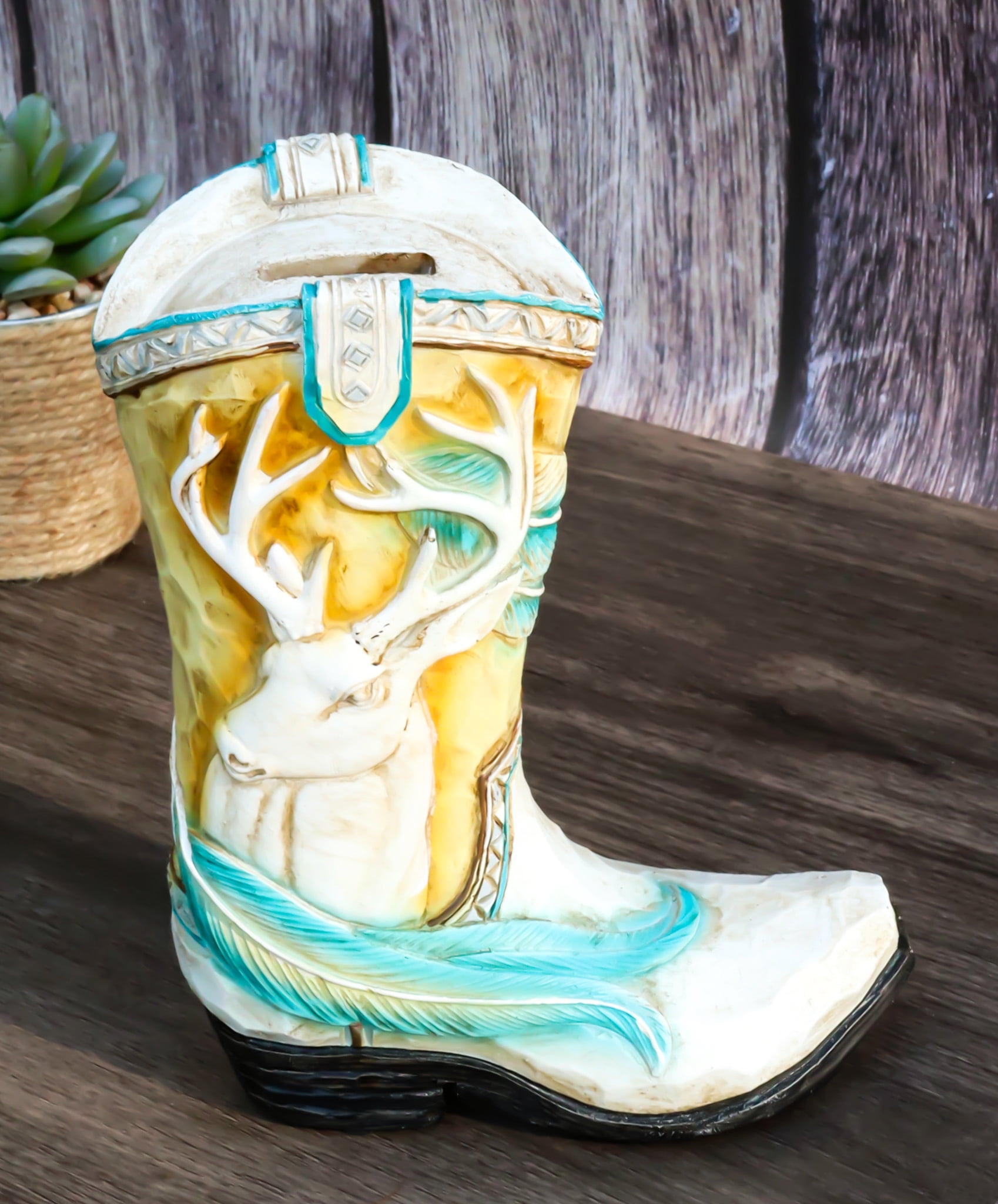 Rustic Western Elk Stag Deer Buck Antlers Feathers Cowboy Boot Money ...