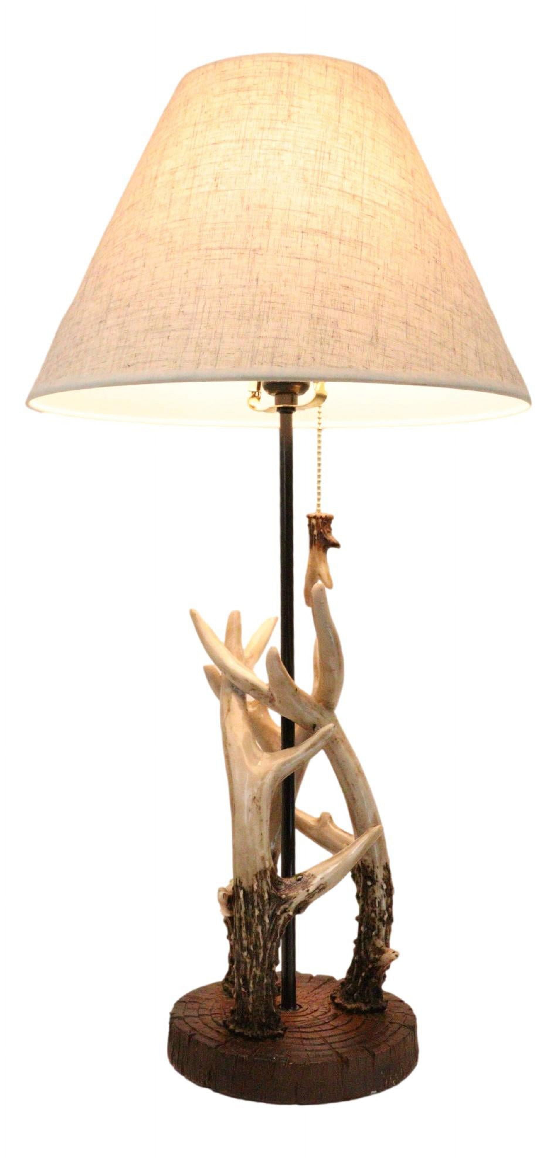 Rustic Western Entwined Stag Deer Antlers On Tree Ring Table Lamp With ...