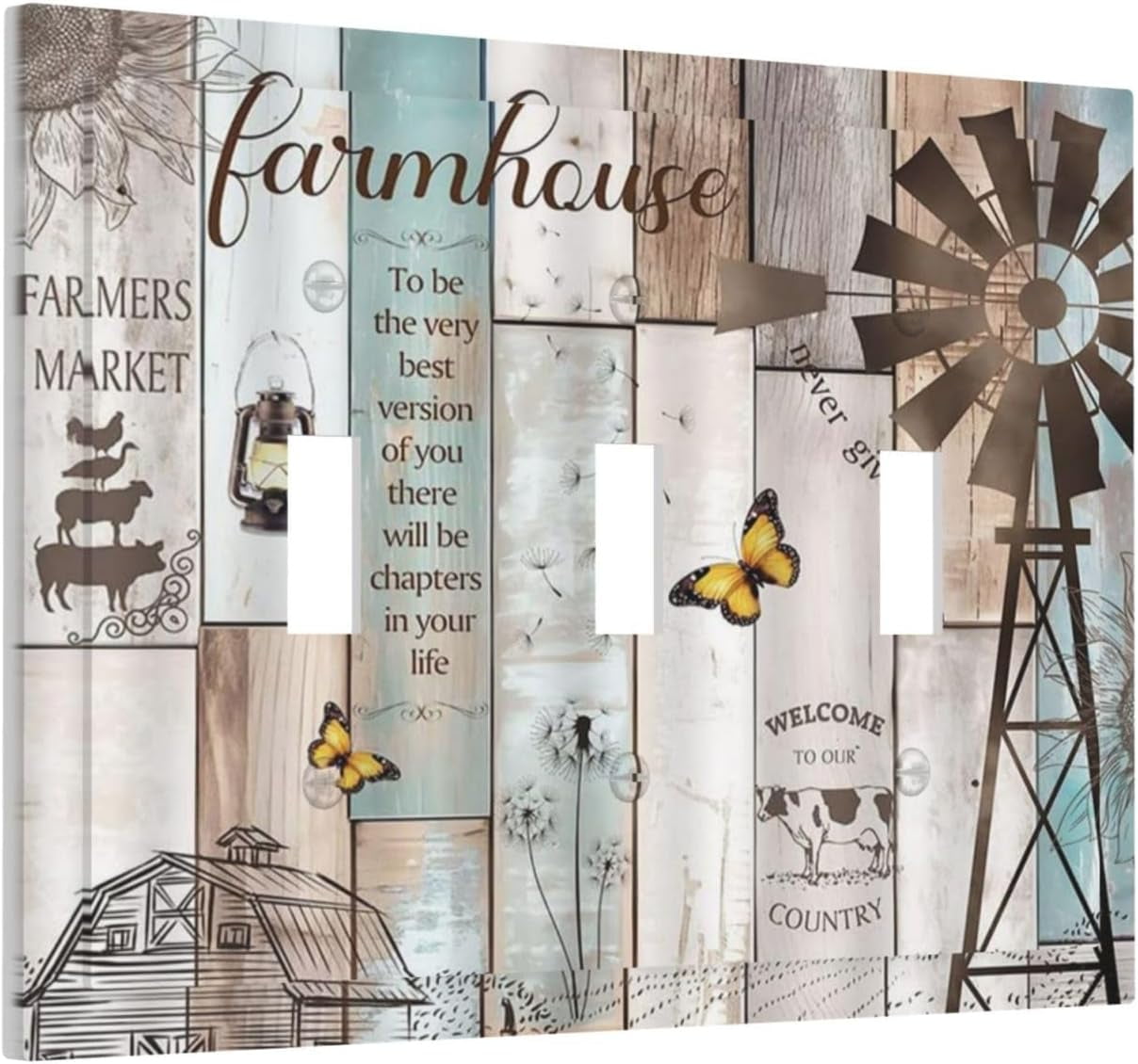 Rustic Western Farmhouse Windmill 3 Gang Light Switch Covers Vintage ...