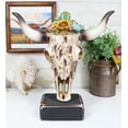 Rustic Western Faux Distressed Wood Bull Cow Skull With Floral ...