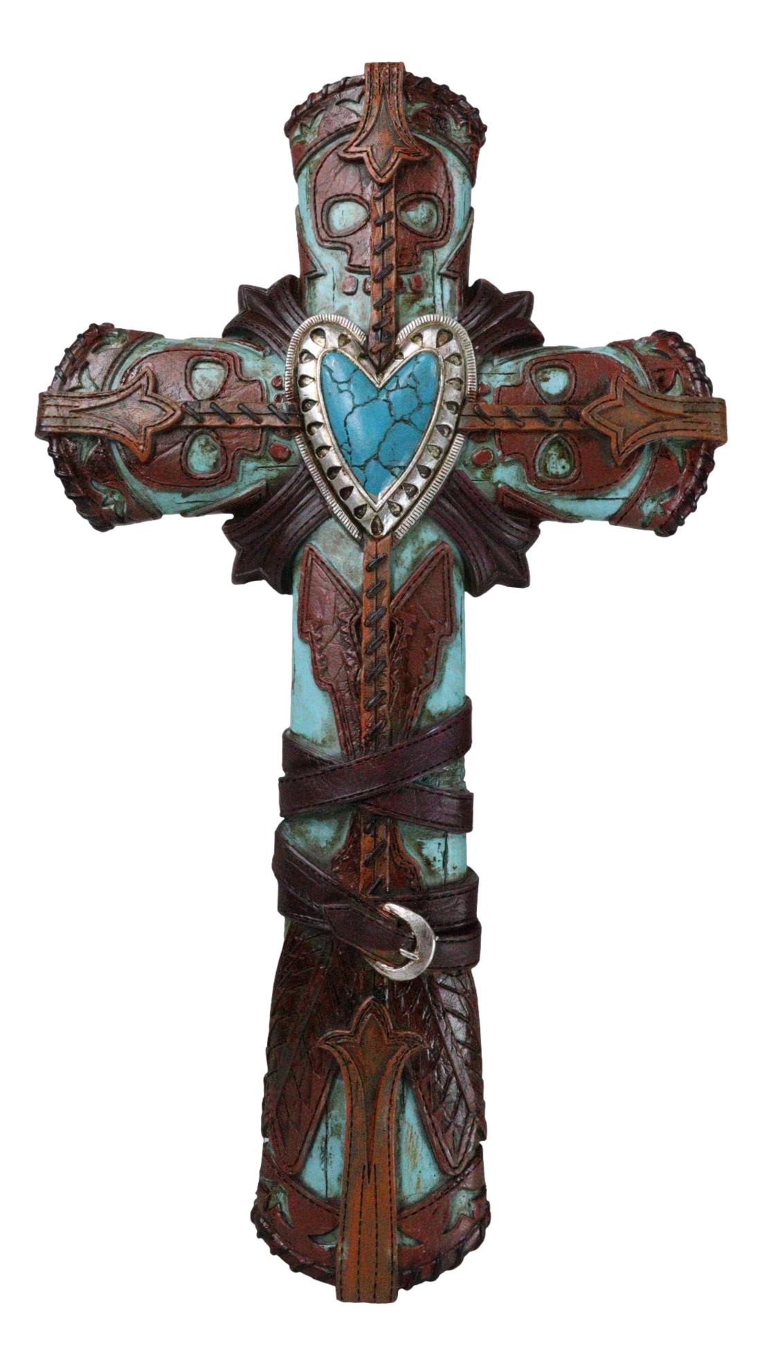 Rustic Western Faux Leather Aztec Boot Design Turquoise Stone Heart ...