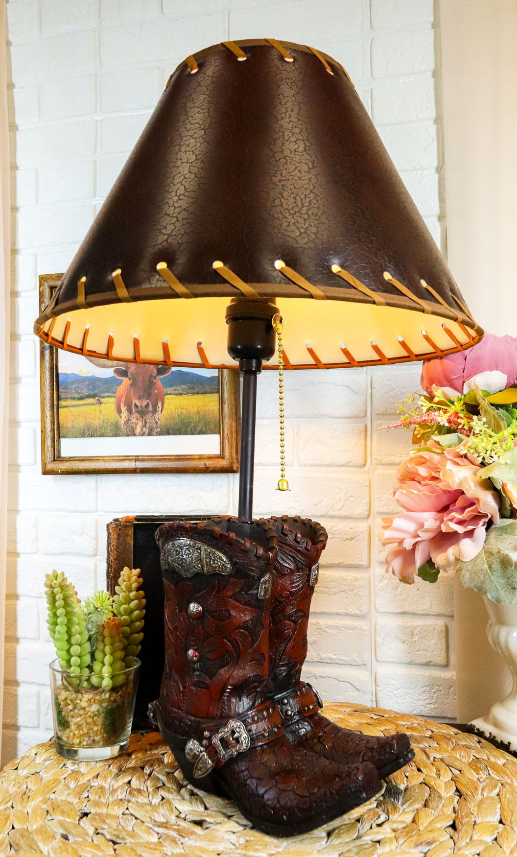 Rustic Western Faux Tooled Leather Cowboy Boots With Conchos Desktop ...