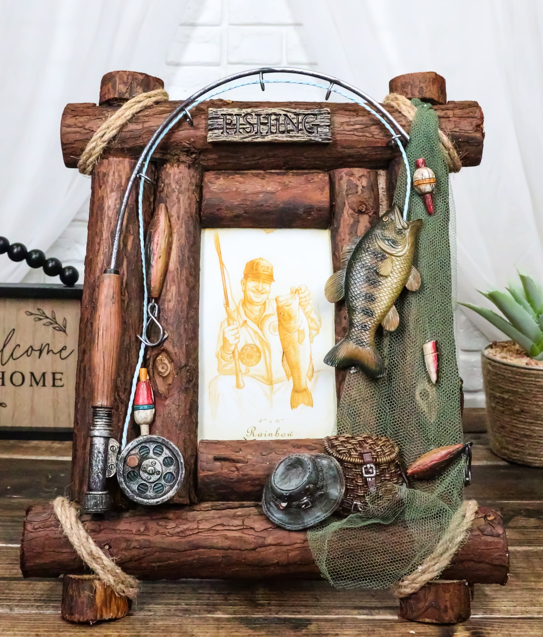 Ebros Gift Rustic Western Fishing Picture Frame, Angler Fisherman Rod ...