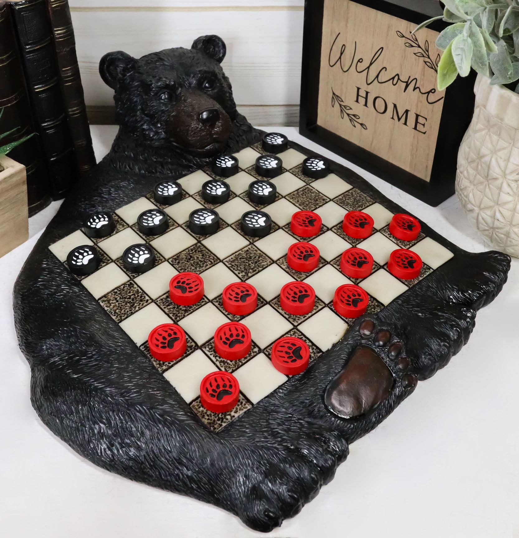 Rustic Western Forest Black Bear Checkerboard With Bear Paw Color ...