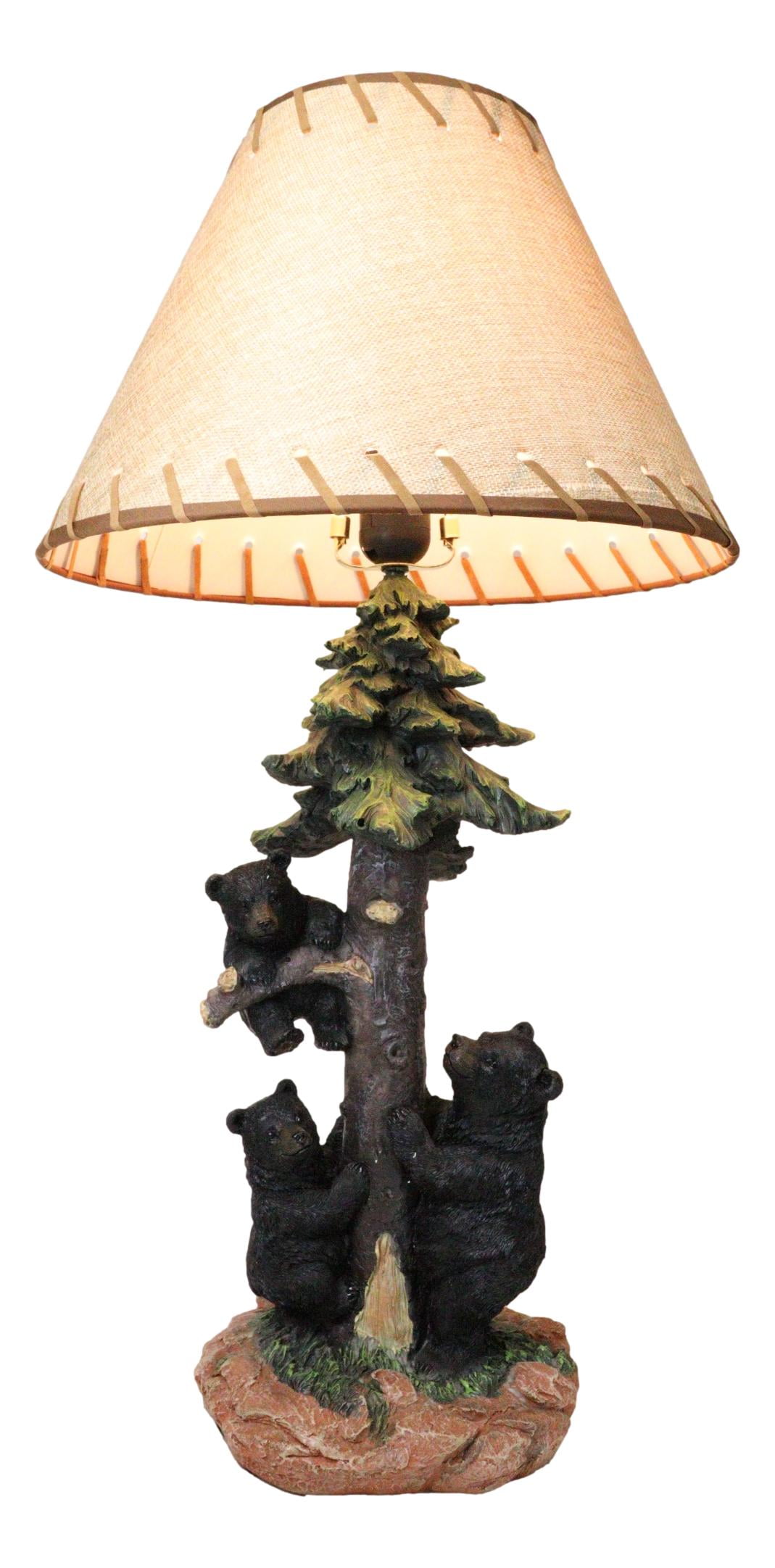 Rustic Western Forest Black Mama Bear With Cubs Climbing On Pine Tree ...