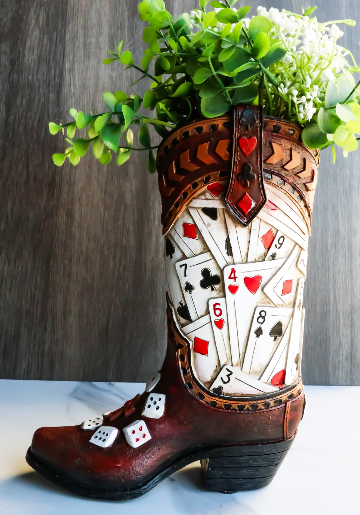 Rustic Western Gambler Casino Poker Cards Dice Cowboy Boot Vase Planter ...