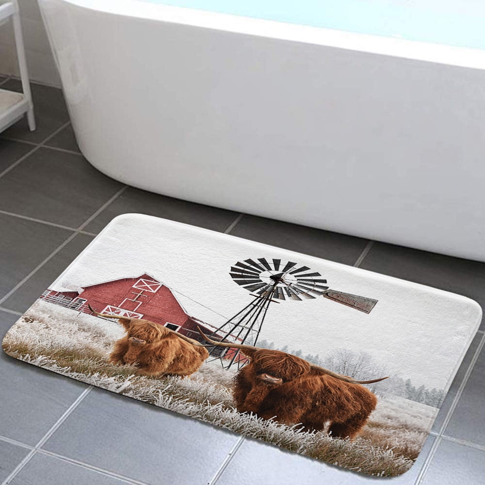 Rustic Western Longhorn Cow Bath Mats Rugs for Bathroom, Texas Country ...