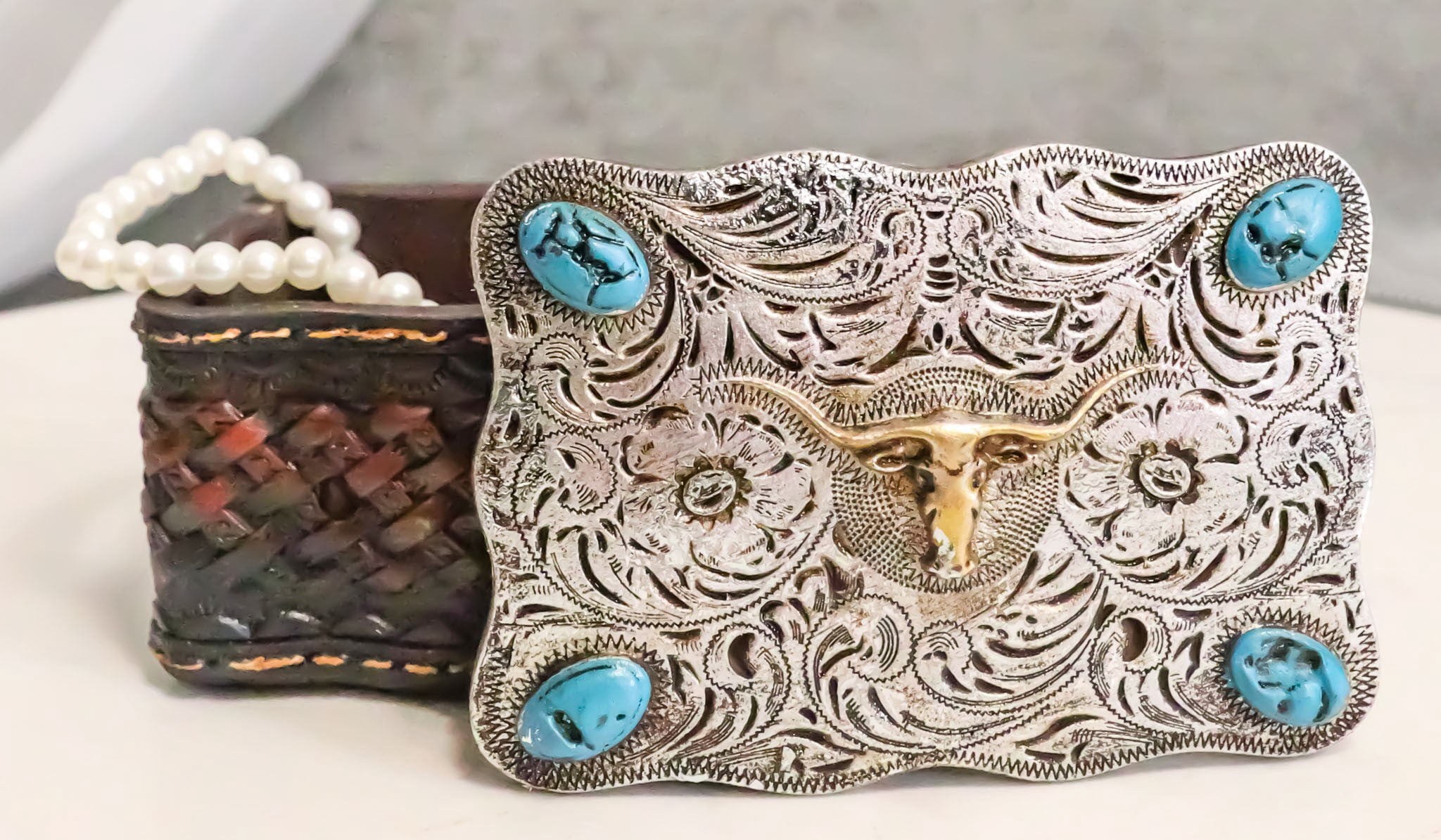 Rustic Western Longhorn Cow Skull Concho Tooled Leather Decorative ...