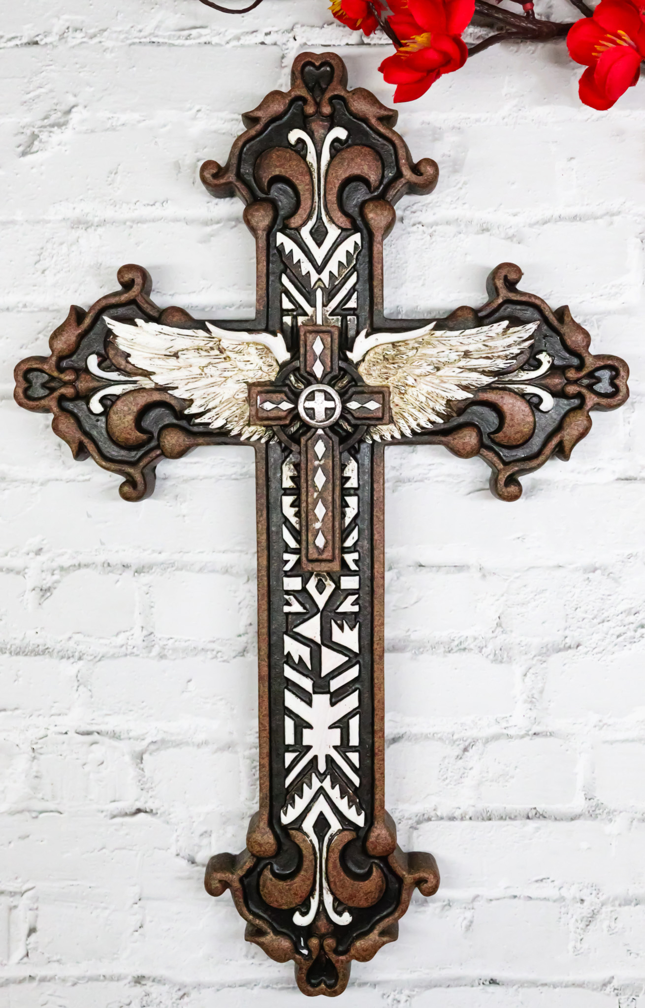 Rustic Western Mayan Aztec Ancient Symbols With Angel Wings Wall Cross ...