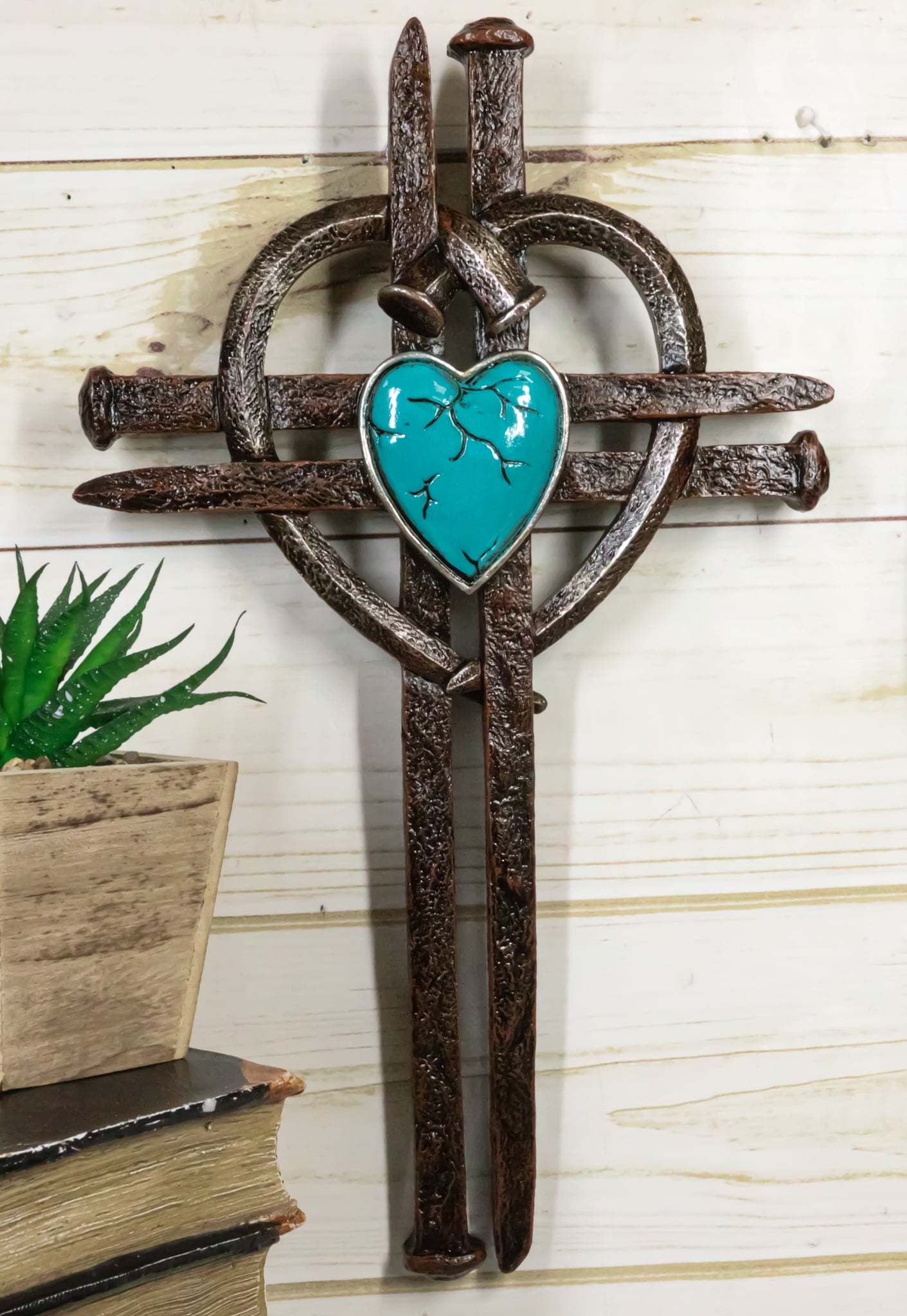 Rustic Western Nail Spikes With Bent Nail Heart And Turquoise Rock Wall ...