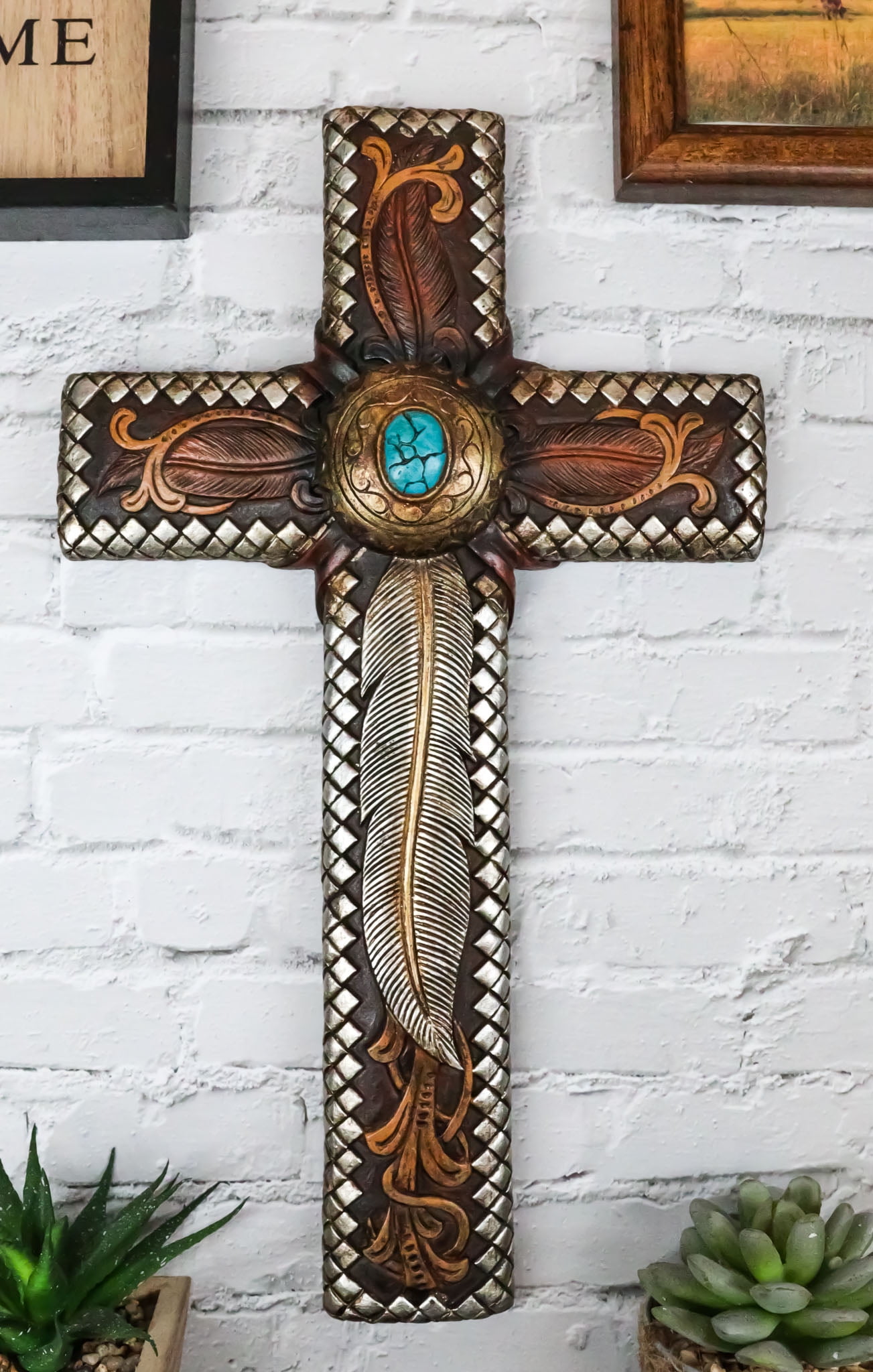 Rustic Western Native Indian Dreamcatcher Feathers Turquoise Rock Wall ...