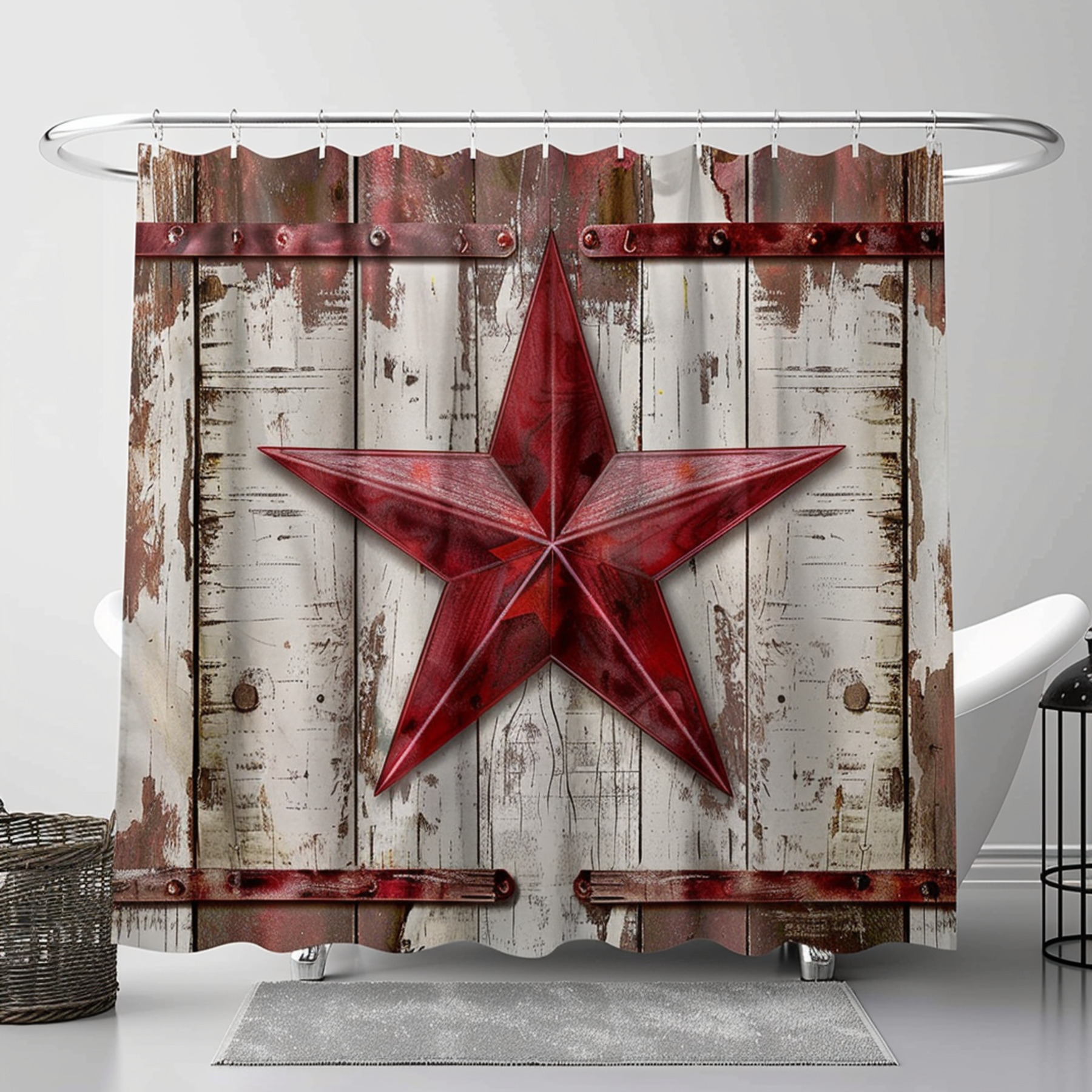Rustic Western Red Star Bathroom Set with Wooden Barn Door Design ...