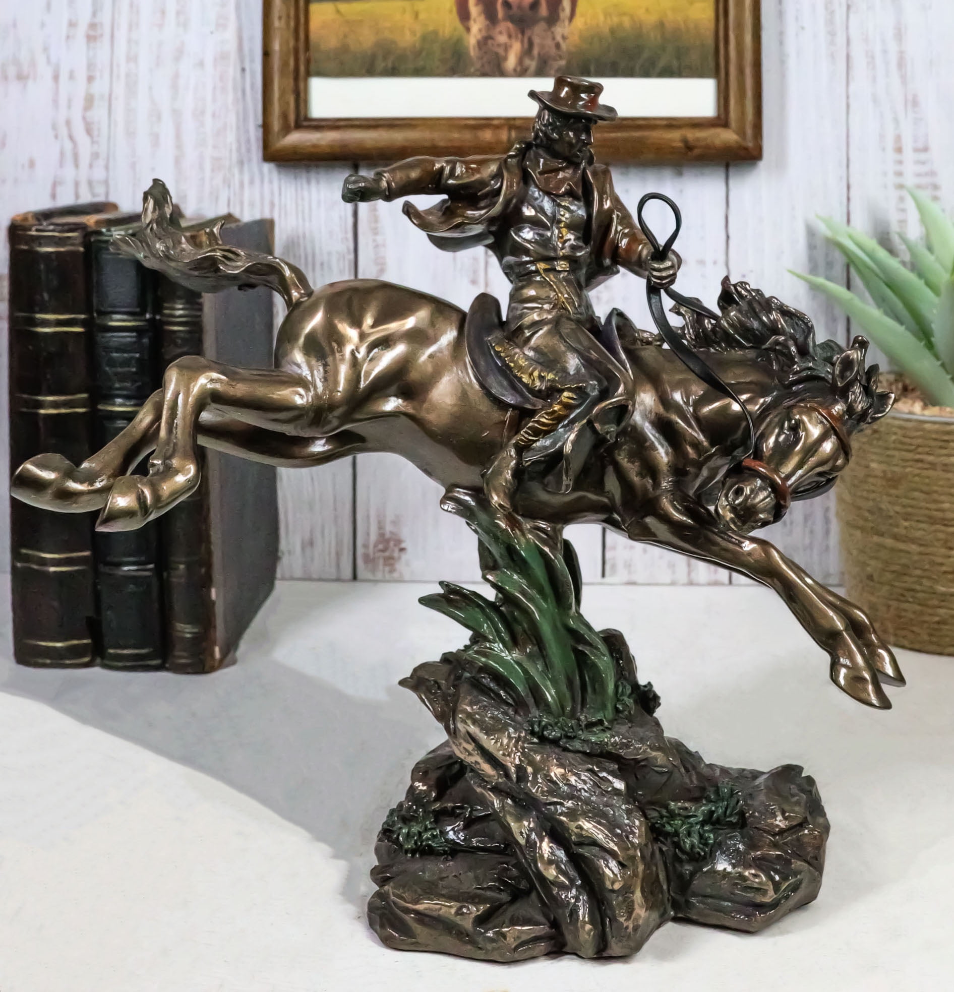 Rustic Western Rodeo Cowboy Riding On Galloping Wild Mustang Horse ...