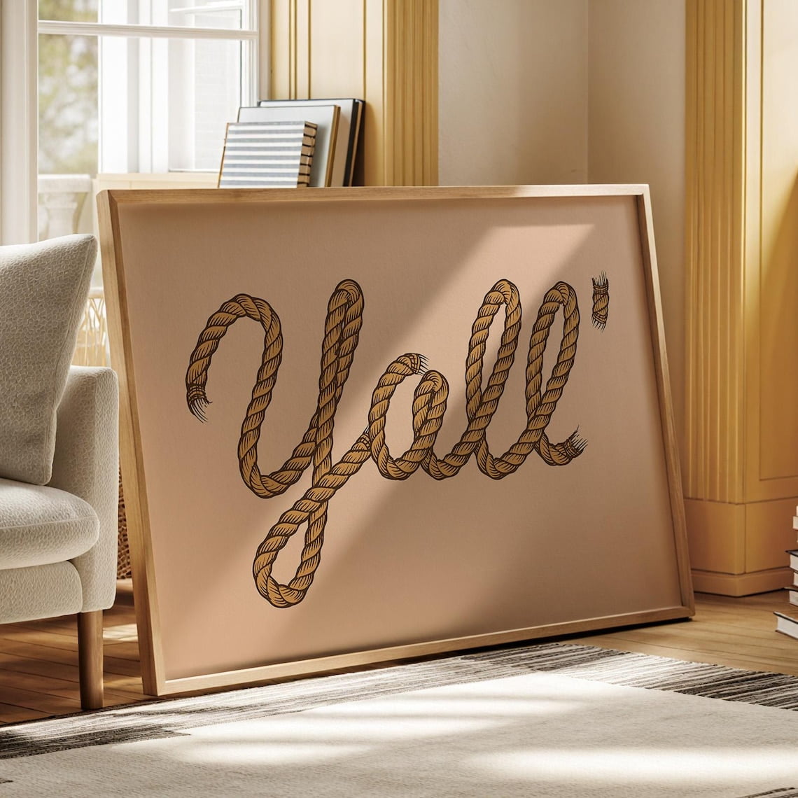 Rustic Western Rope Y’All Wall Art – Southern Typography Print ...