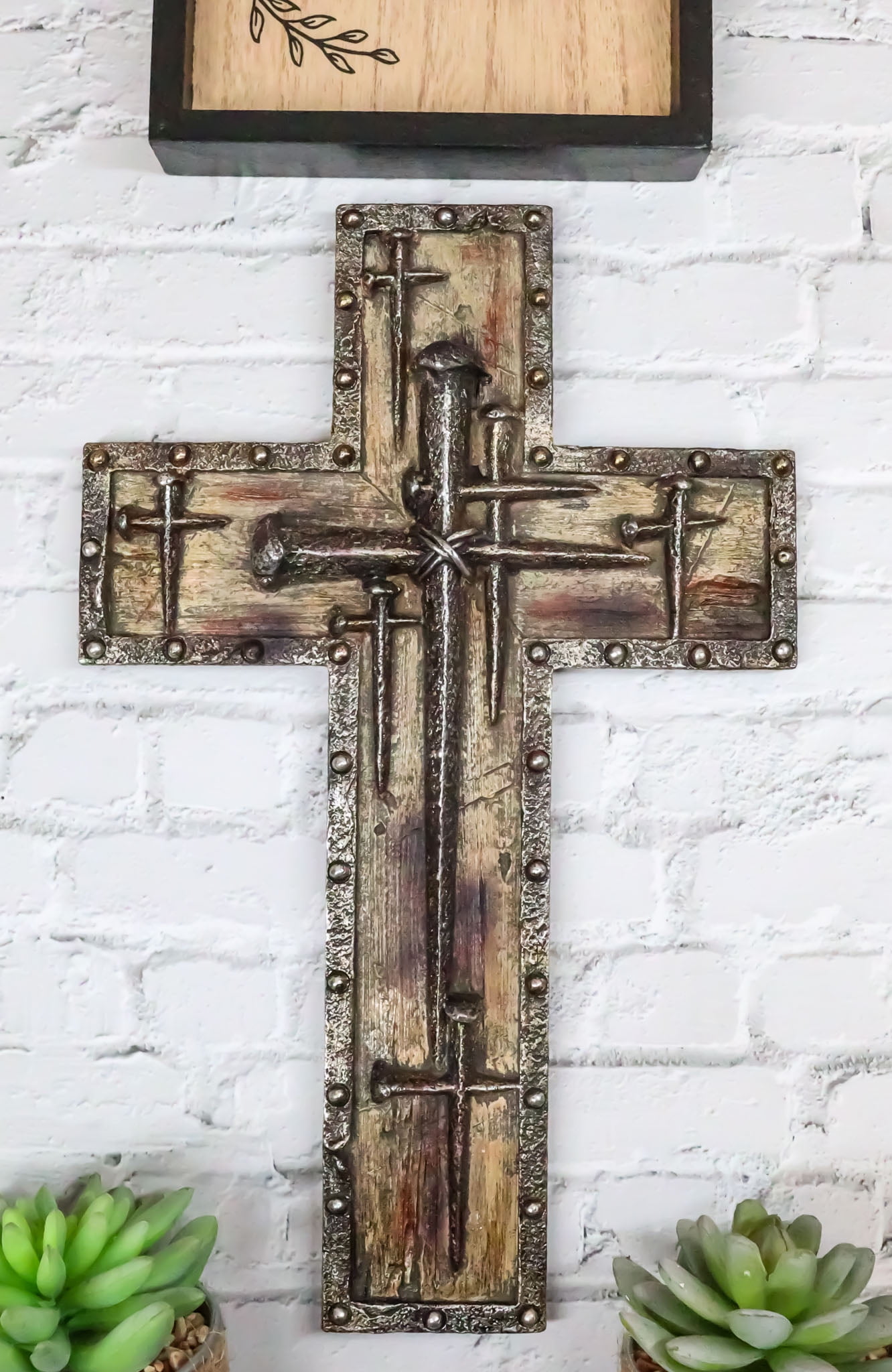 Rustic Western Spike Nails Layered Wall Cross With Nailhead Borders ...