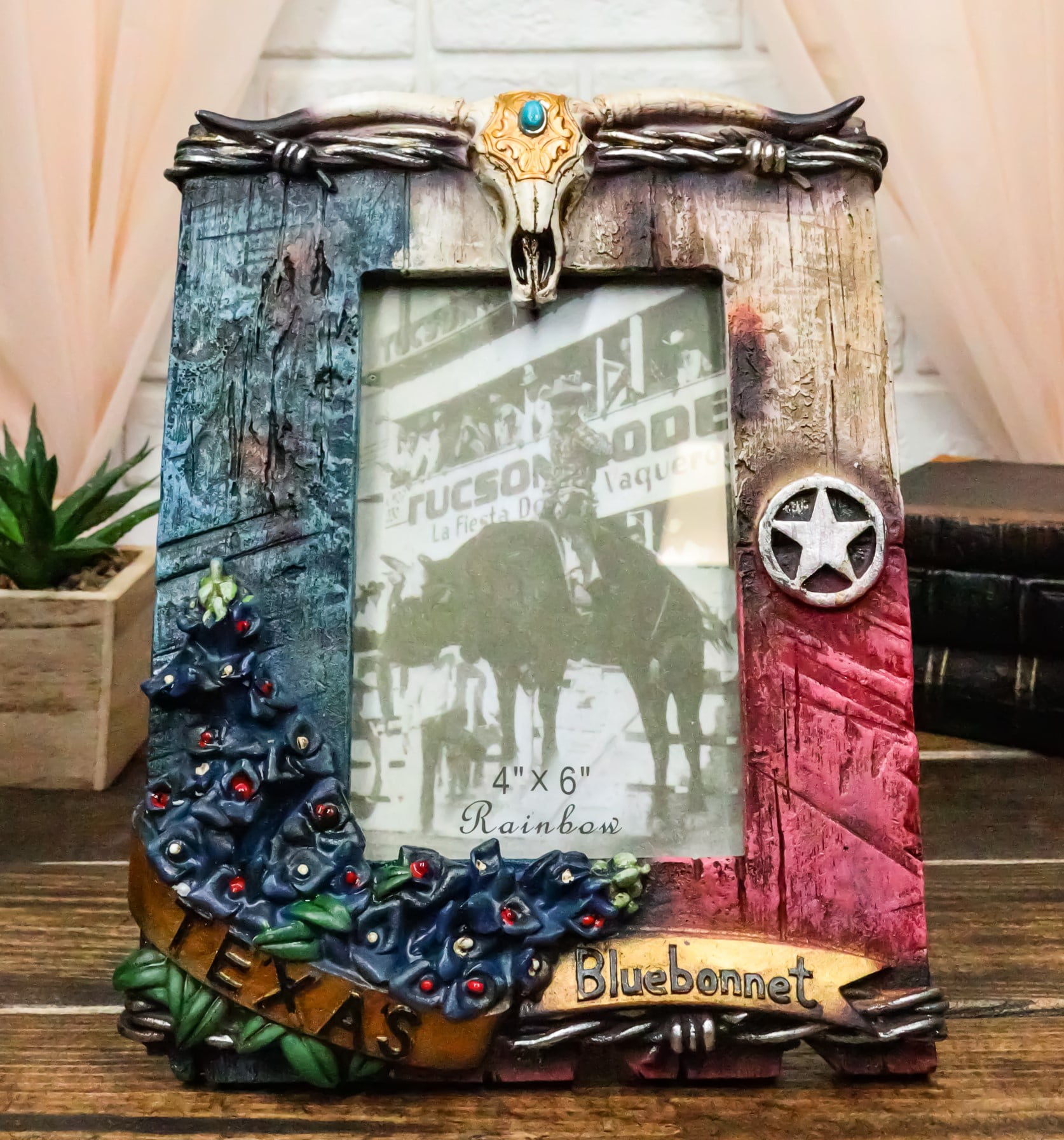 Rustic Western Star Texas Flag Longhorn Skull Bluebonnet 4X6 Picture ...
