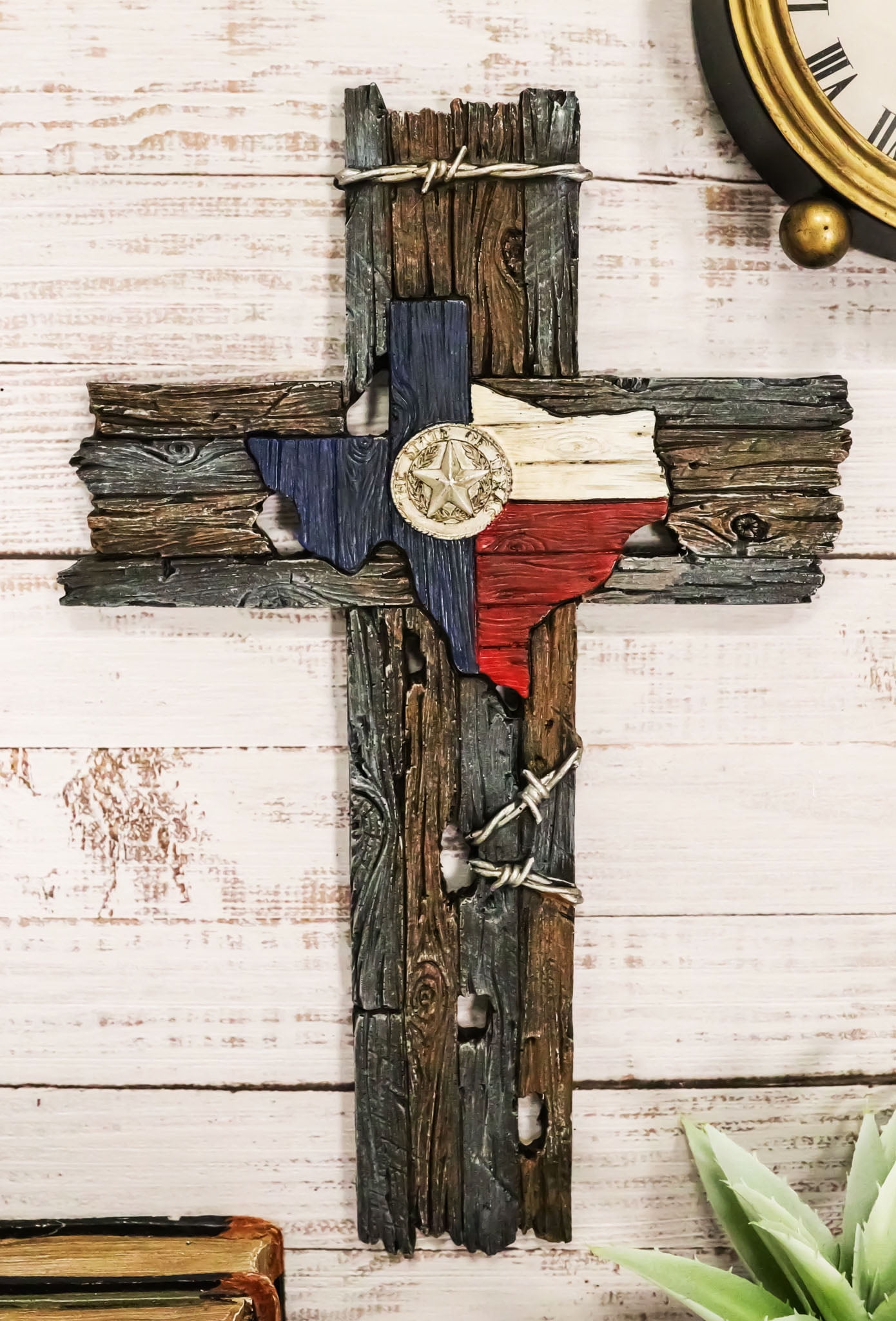 Rustic Western Star Texas Flag With Barbed Wires Faux Distressed Wood ...