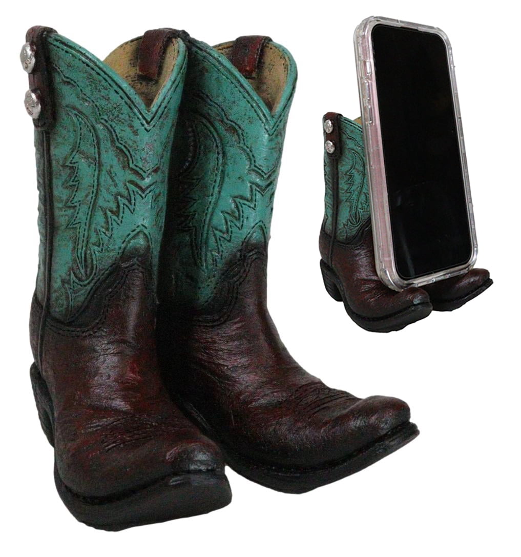 Rustic Western Teal Green Tooled Leather Conchos Cowboy Boots Cell ...
