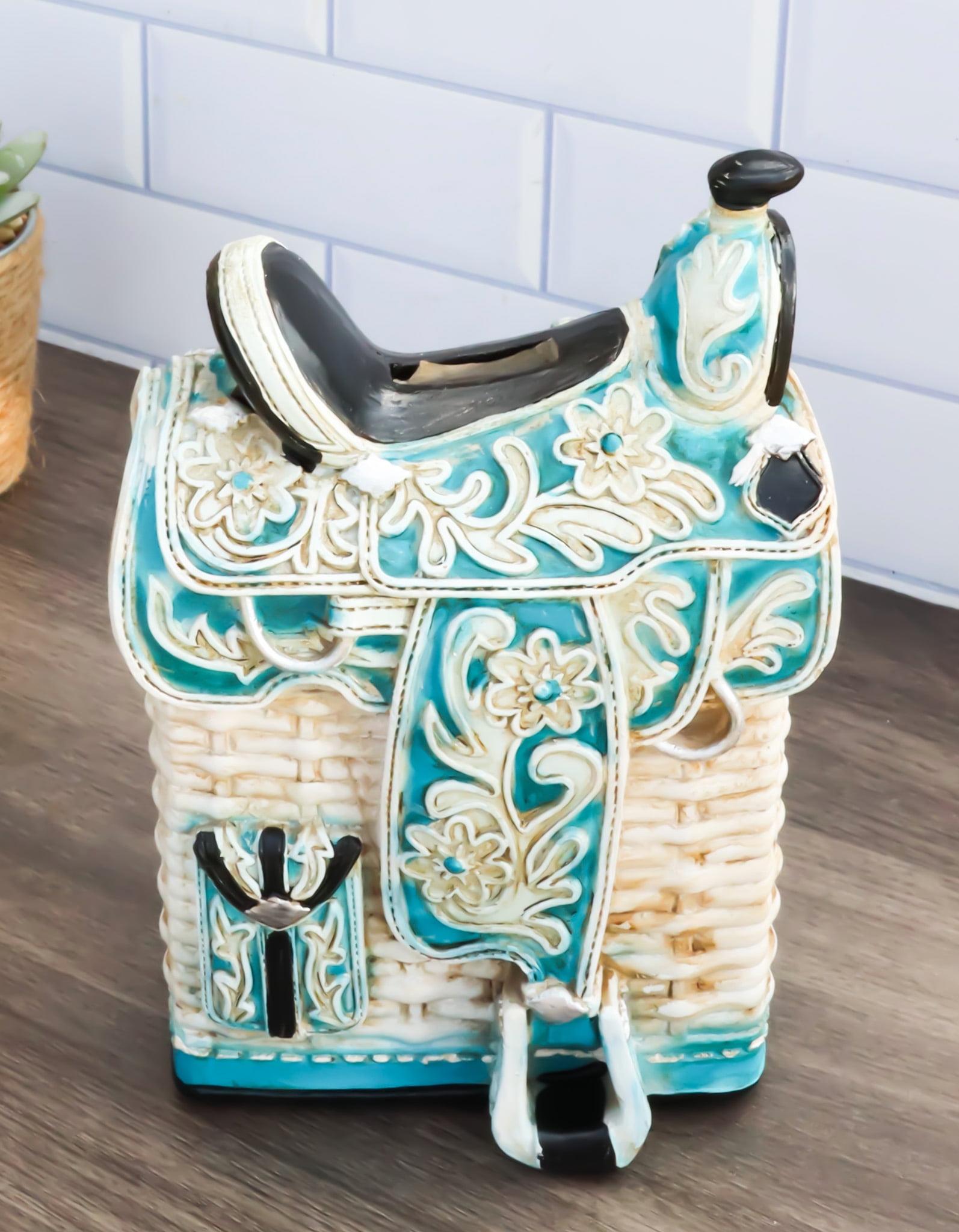 Rustic Western Turquoise Cowboy Horse Saddle With Floral Design Coin ...