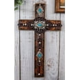 Rustic Western Turquoise Gems Silver Conchos Tooled Leather Wall Cross ...
