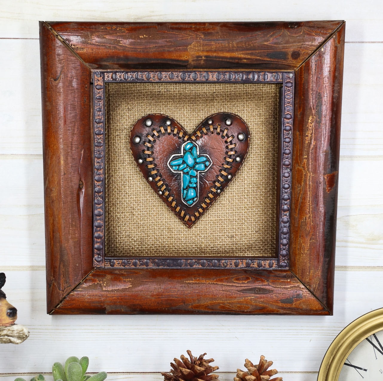 Rustic Western Turquoise Rocks Cross Heart Wooden Wall Decor Picture ...
