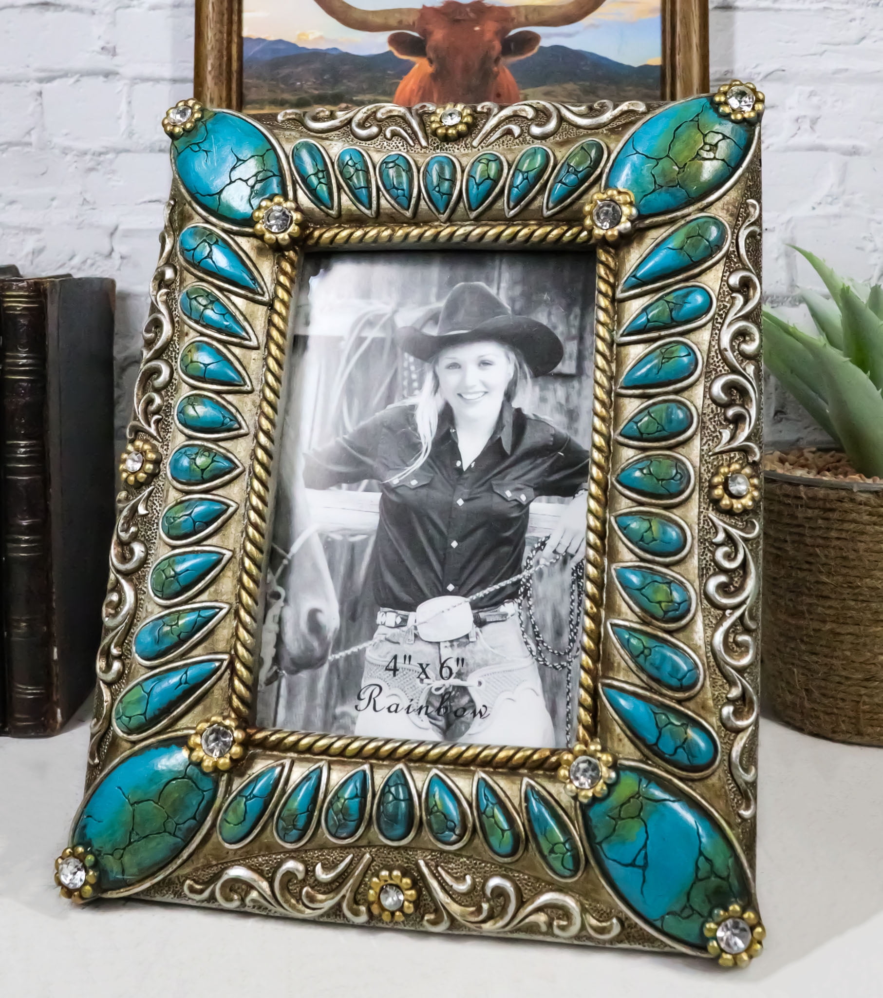 Rustic Western Turquoise Teardrop Gems Scrollwork Patterns 6X4 Picture ...