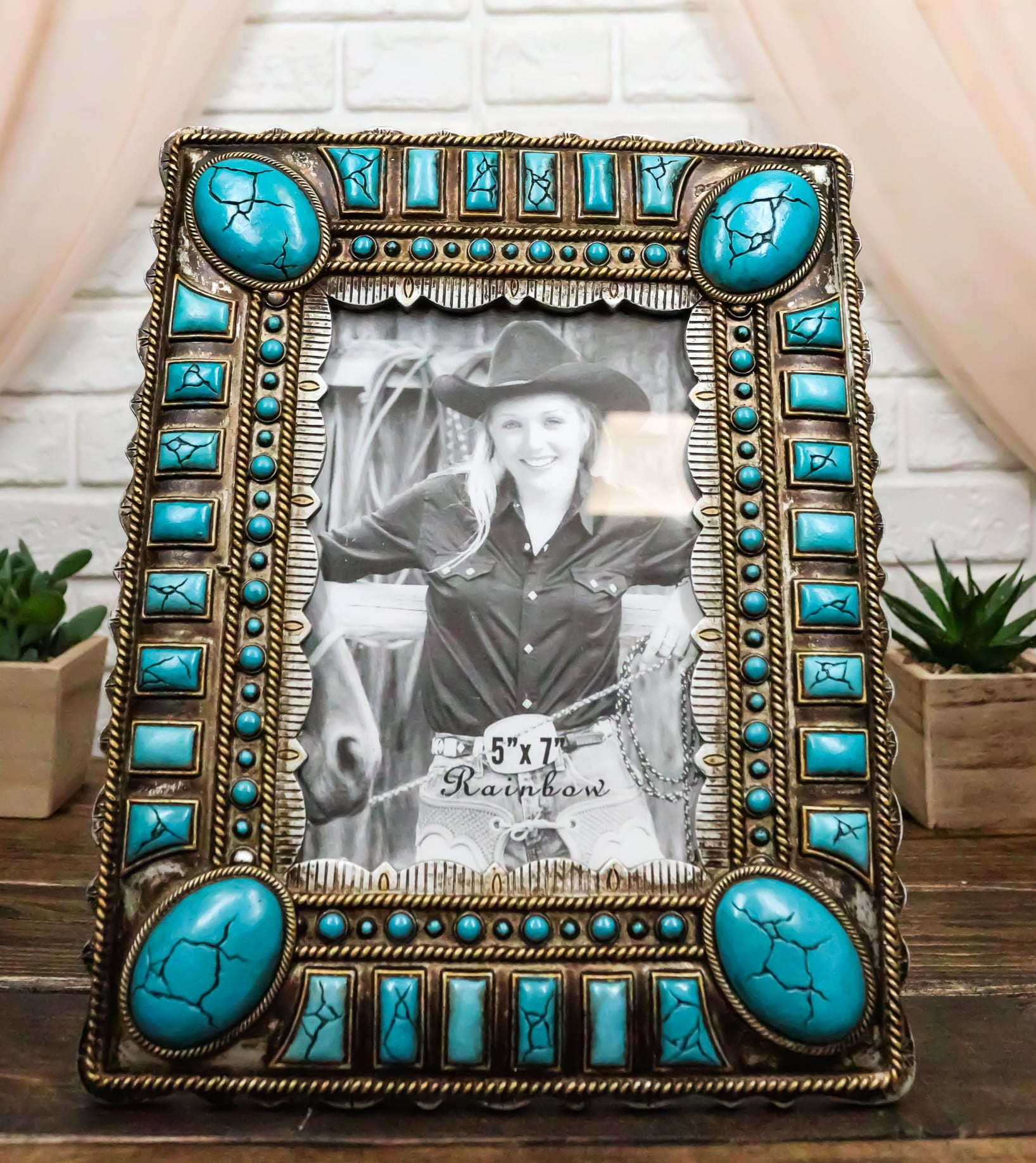Rustic Western Turquoise Teardrop Geometric Gems Ropes 5X7 Picture ...