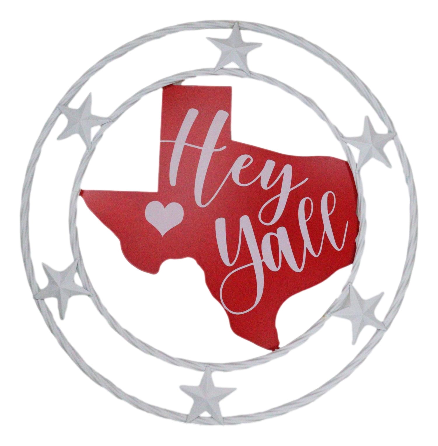 Rustic Western White Texas State Map with Hey Yall Heart Stars Wall ...