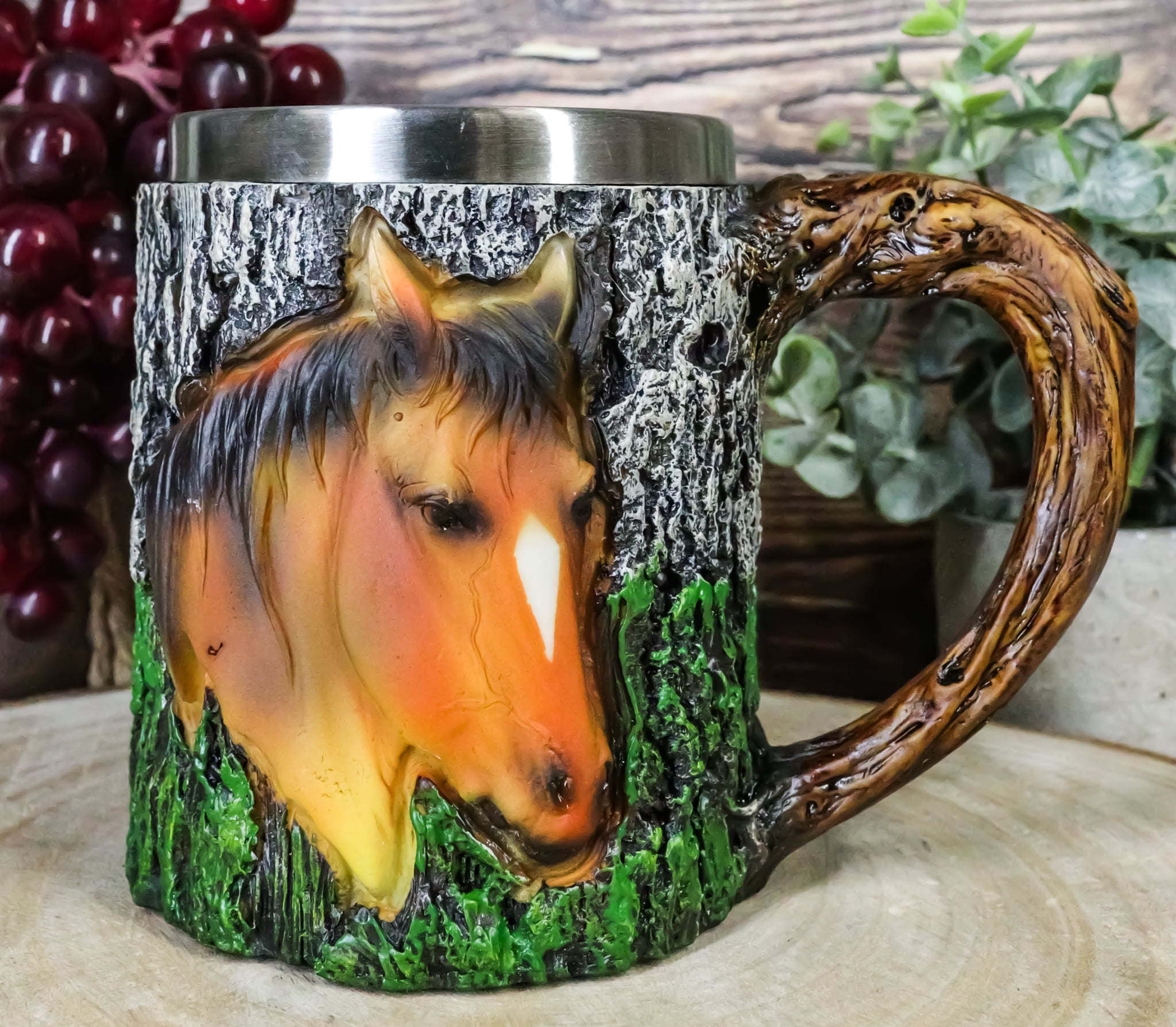 Rustic Western Wildlife Brown Horse Coffee Mug Cup Faux Tree Bark ...