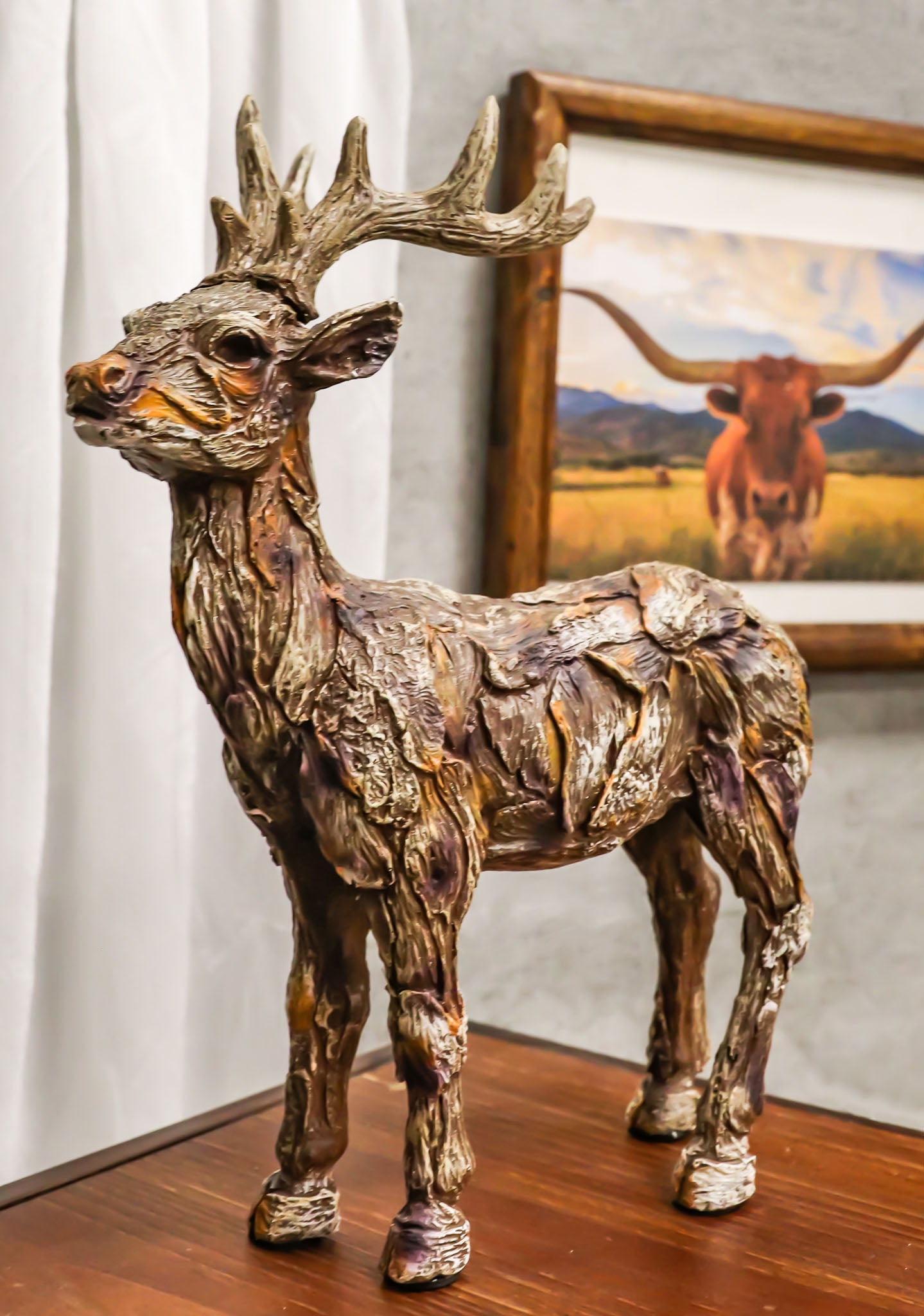 Rustic Western Woodlands Emperor Stag Deer Buck Faux Wooden Resin ...