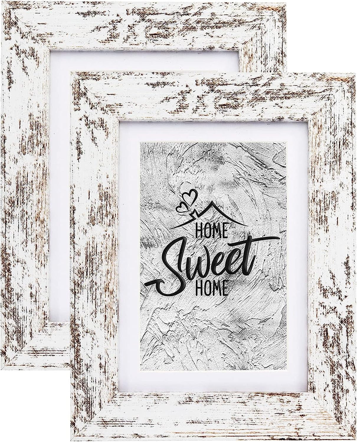 Rustic White 5x7 Picture Frame - Display Photos 4x6 with Mat or 5x7 ...