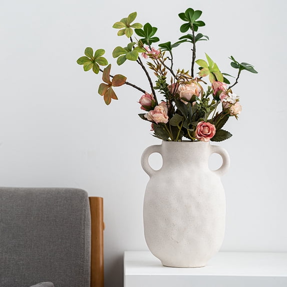 Rustic White Ceramic Vase for Home Decor, Antique Farmhouse Clay Jug ...