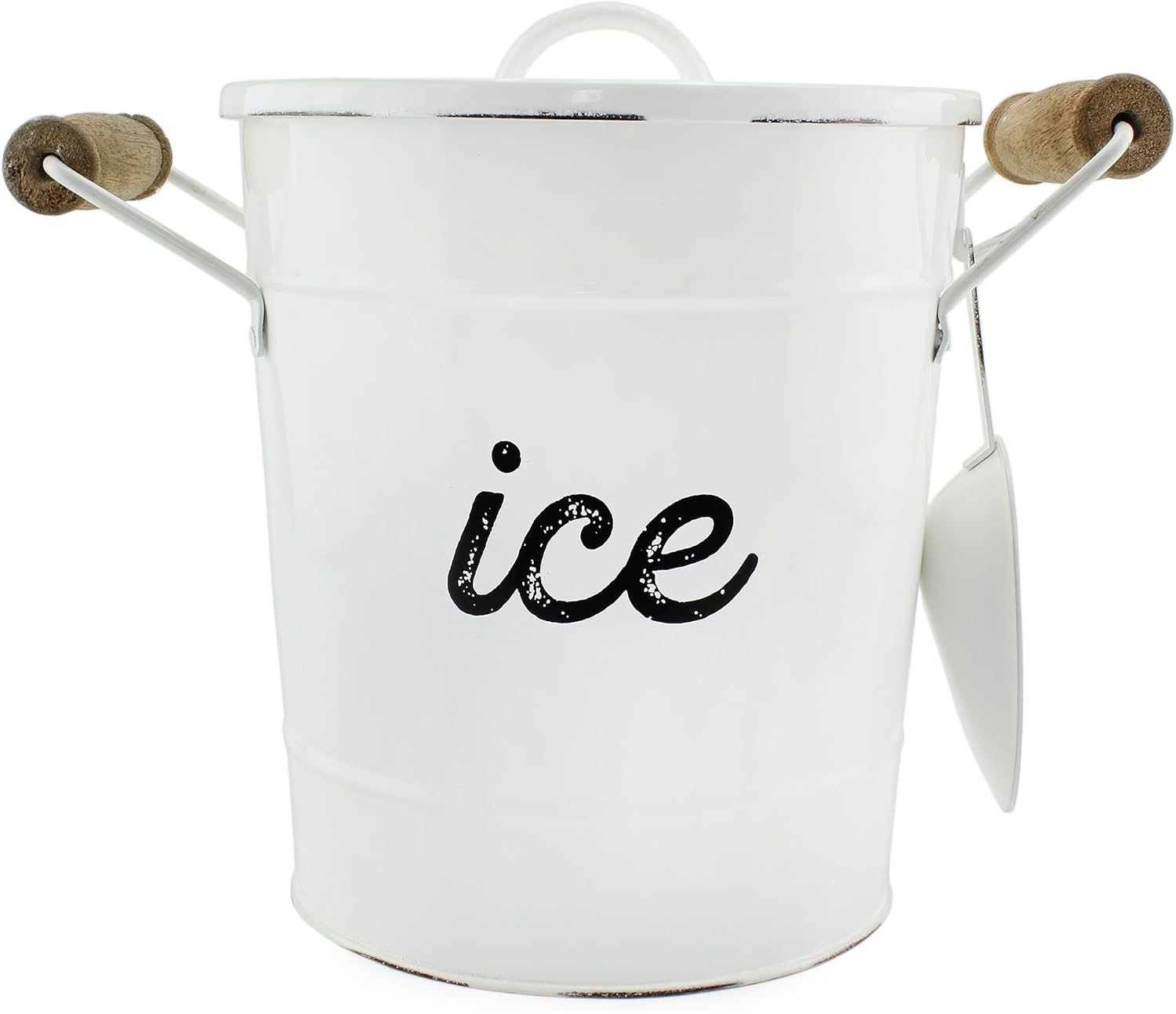 Rustic White Farmhouse Style Insulated Enamelware Ice Bucket; Ice ...