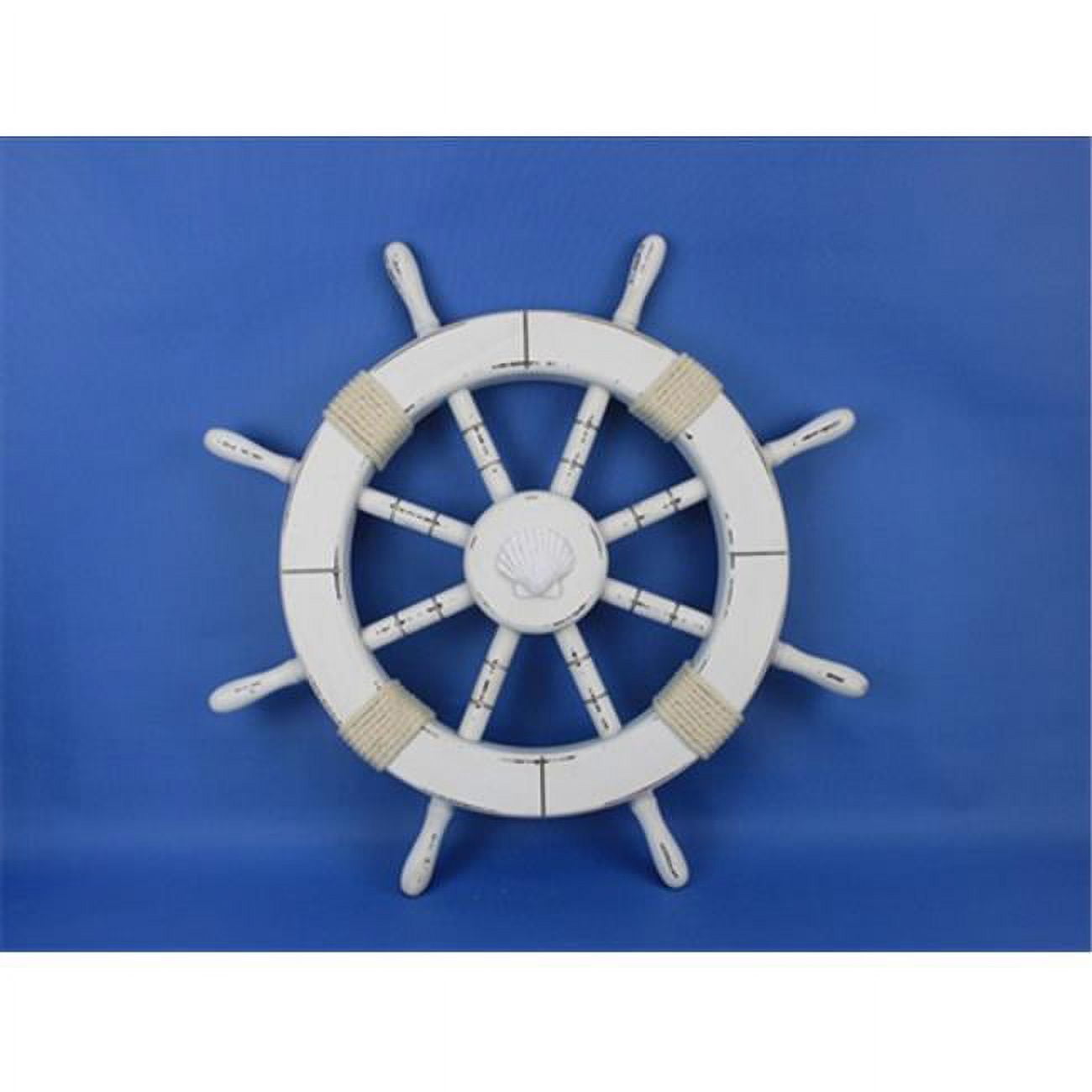 Rustic White Ship Wheel With Seashell 18 in. Decorative Accent ...