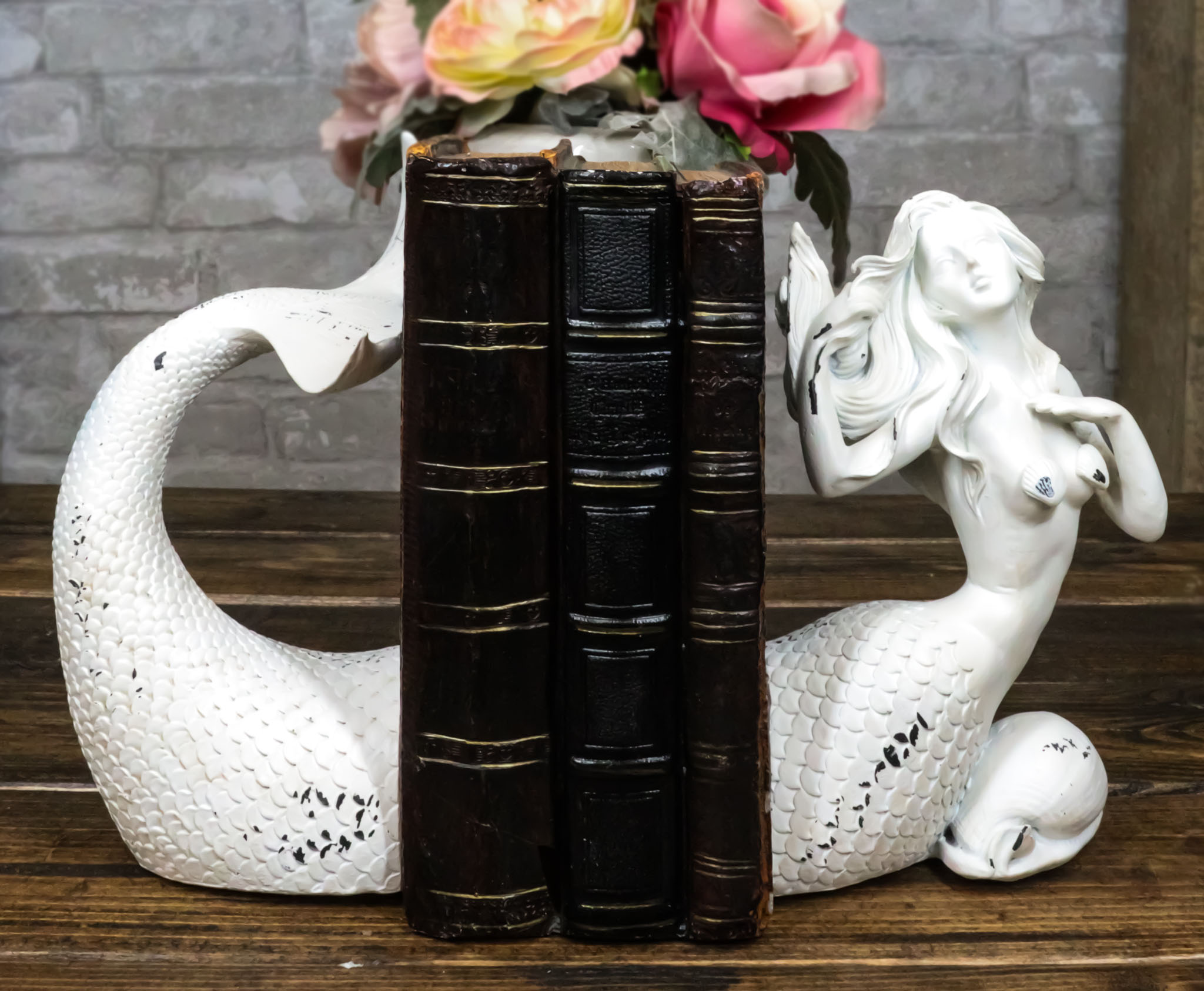Rustic White Stone Finish Ocean Siren Mermaid Body & Tail Bookends ...